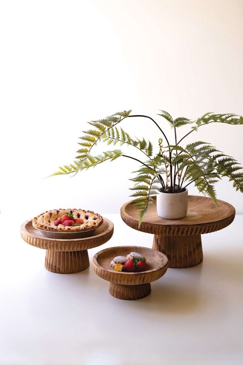 Millwood Pines Set of Three Etched Wood Serving Stands | Wayfair