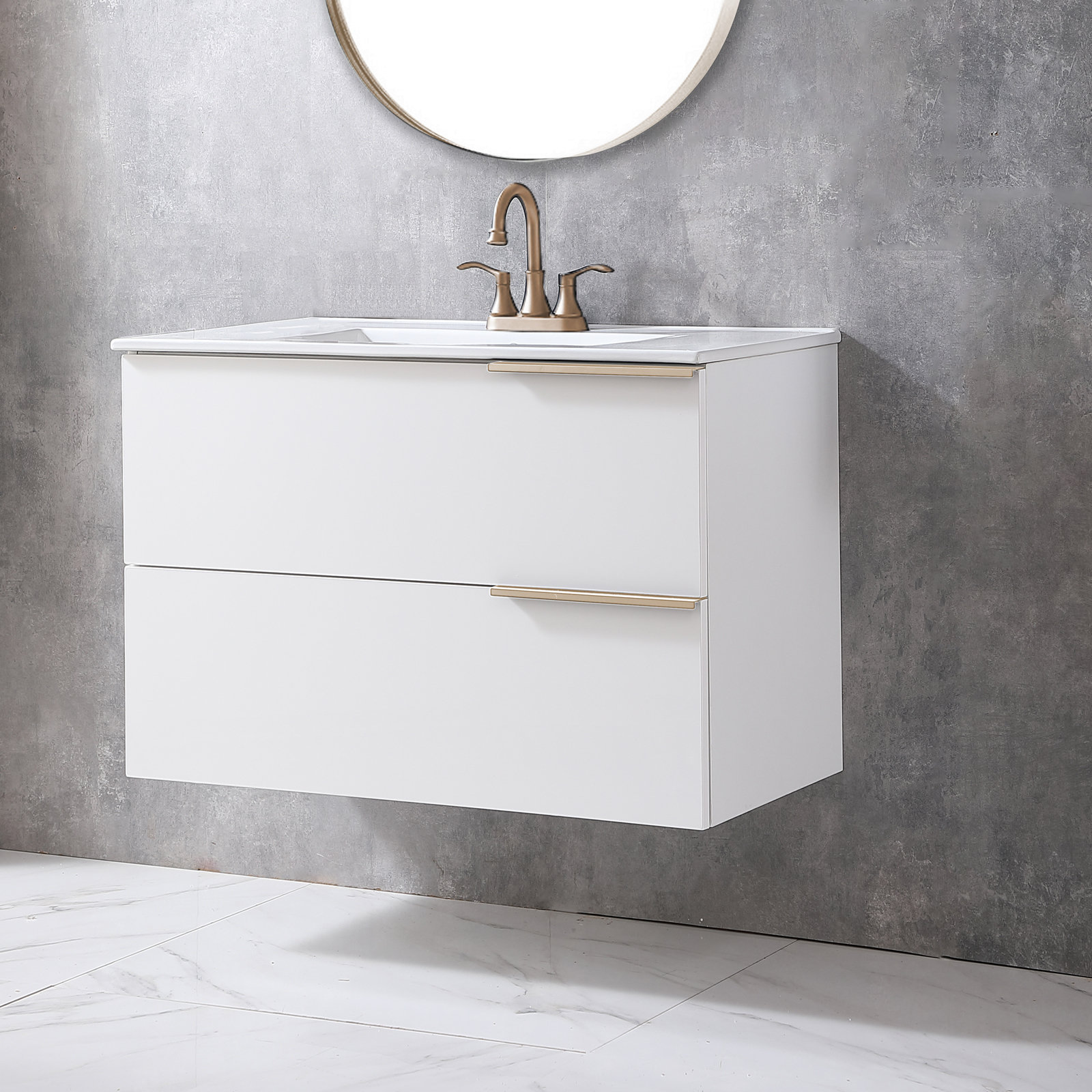 Mercer41 Mousaw 36" Modern White Wall-Mounted Bathroom Vanity with ...