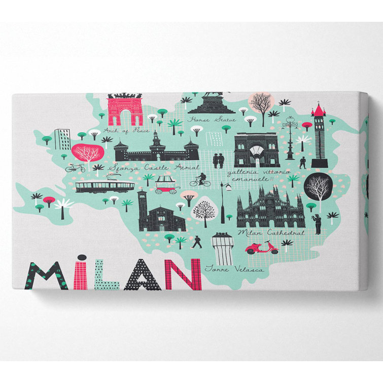 Happy Larry The Little Map of Milan - Wrapped Canvas Art Prints ...