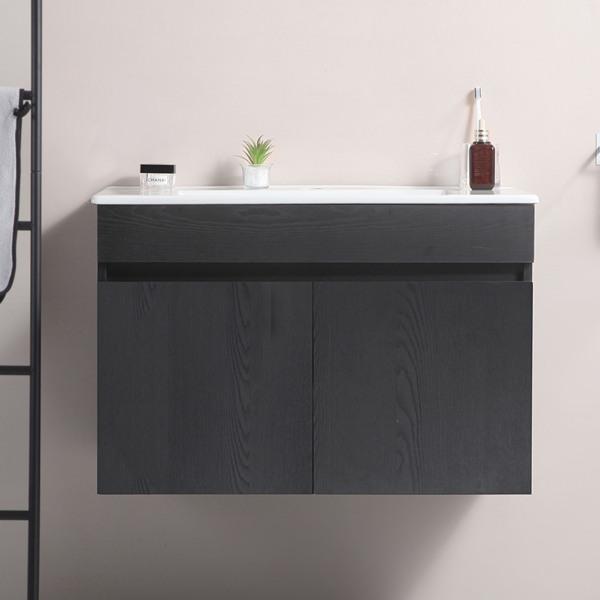 Ebern Designs Wall Mounted Bathroom Vanity with Ceramic Basin and Soft ...