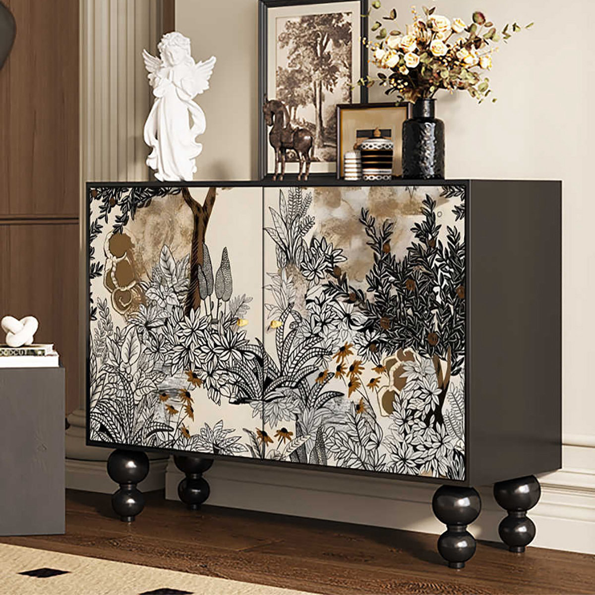 Vivid Space Creation French Decorative Cabinet With Plant Patterns ...