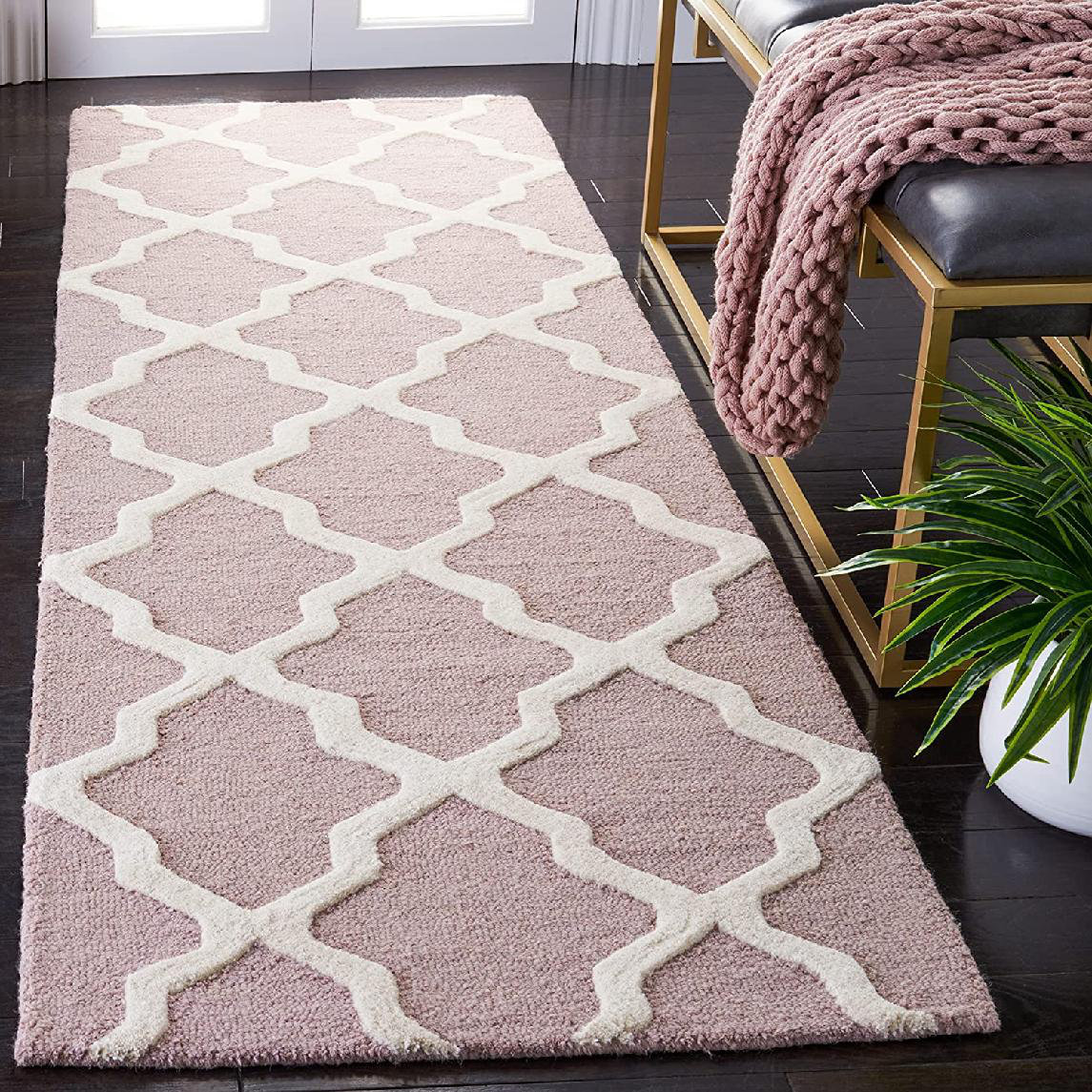 Red Barrel Studio Handmade Handwoven Wool Light Pink / Ivory Rug ...