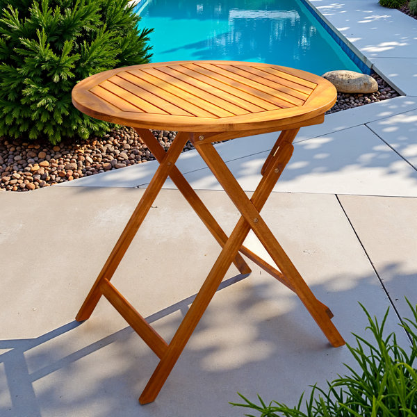 Ebern Designs Anya 27.6'' Round Folding Acacia Wood Outdoor Side Table ...