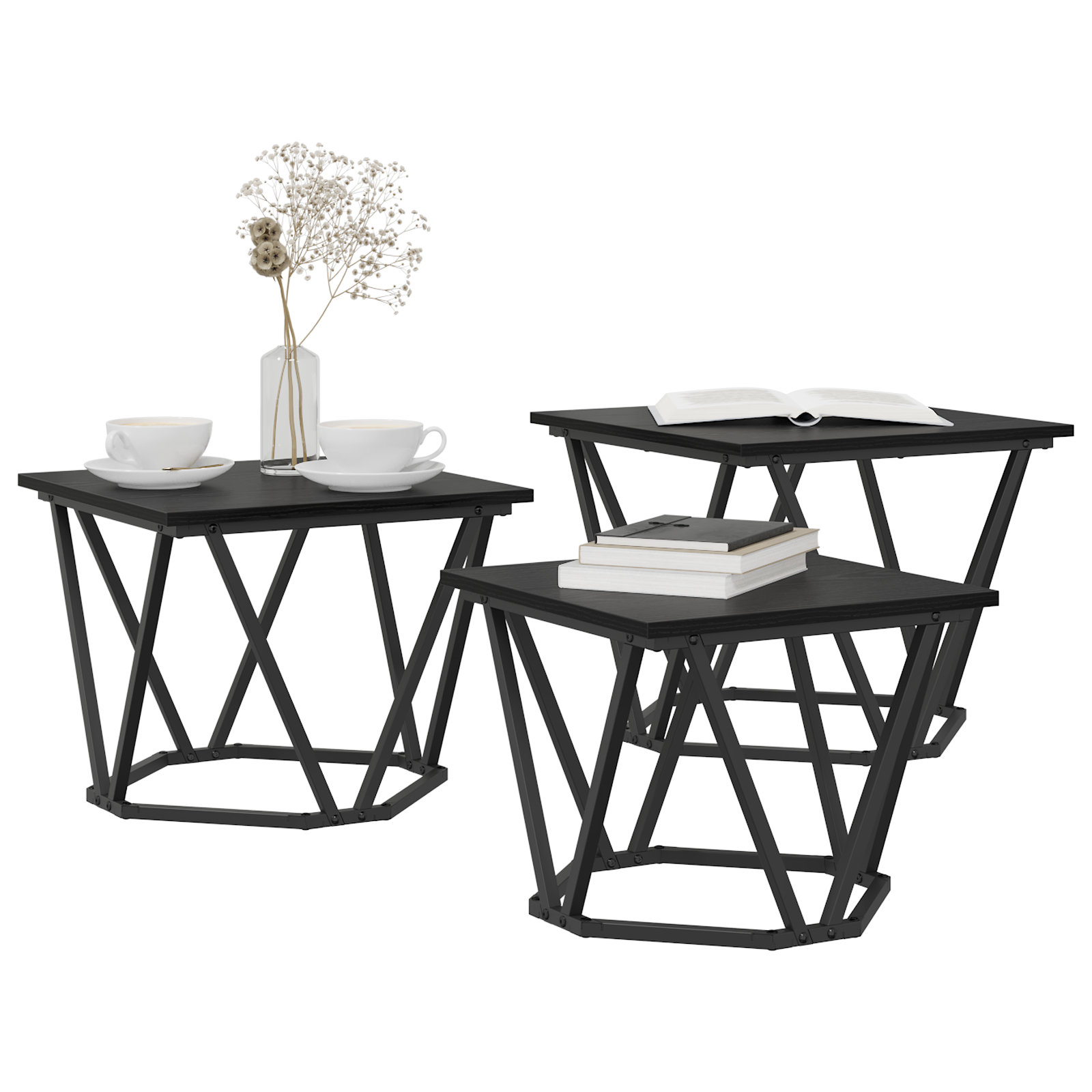 Ebern Designs Side Tables 3 Pcs Black Oak Engineered Wood | Wayfair