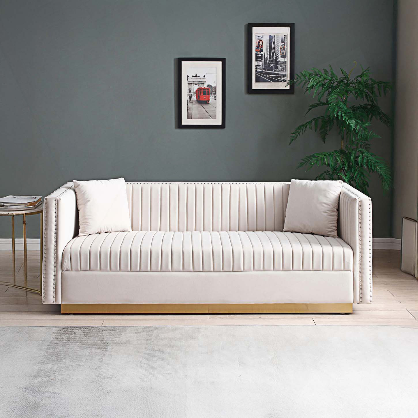 Mercer41 Contemporary Vertical Channel Tufted Sofa, Modern Upholstered ...