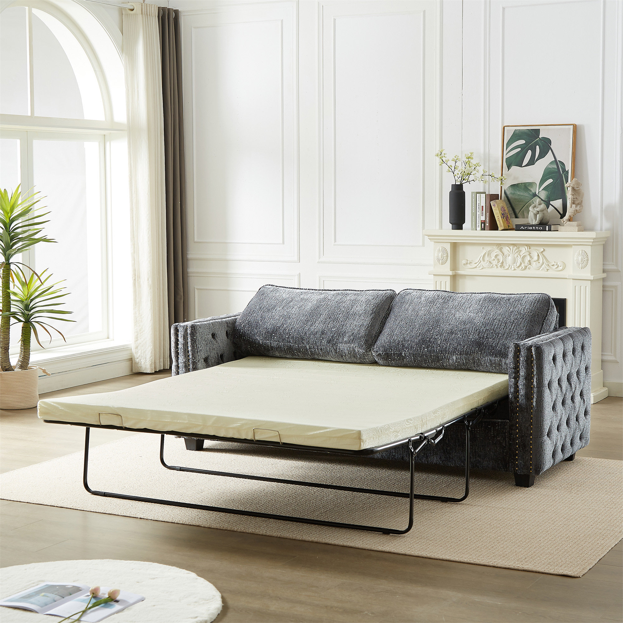 House of Hampton® Convertible Sleeper Sofa With Memory Foam Mattress | Wayfair