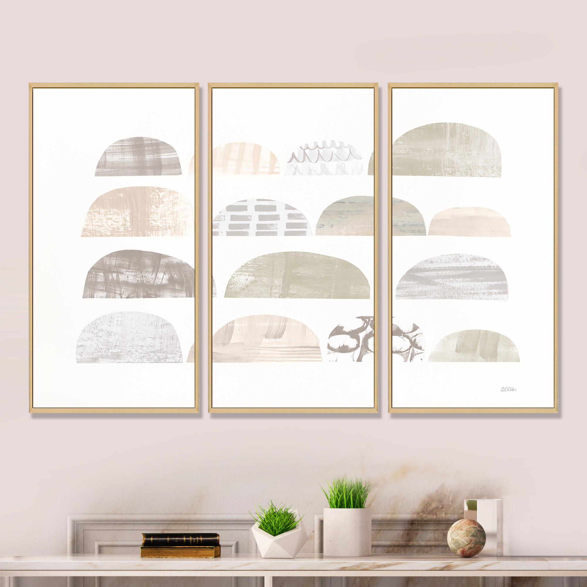 Design Art Geometric Neutral Form V - 3 Piece Floater Frame Print on ...