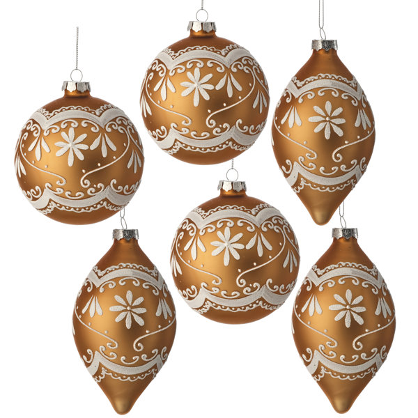 The Holiday Aisle® 4-6" Glass Gingerbread Ball and Finial Ornament Set ...