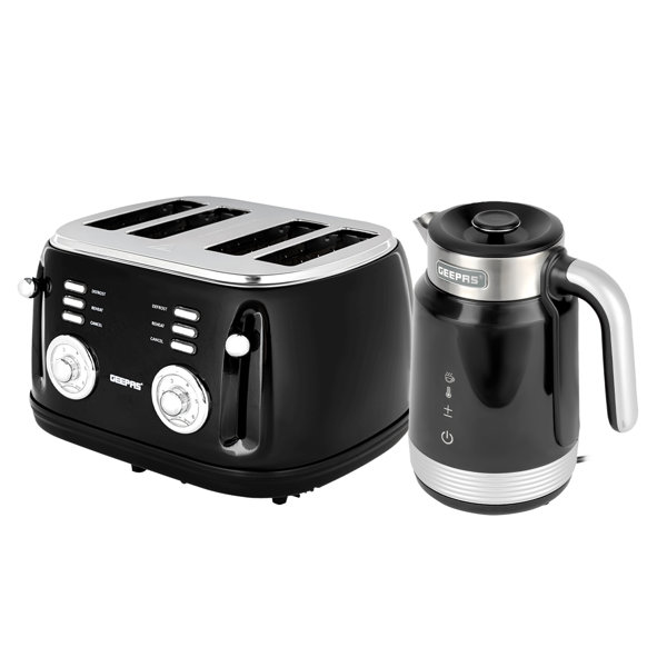 Geepas1.7L Smart Stainless-Steel Kettle & 4 Slice Bread Toaster Combo ...
