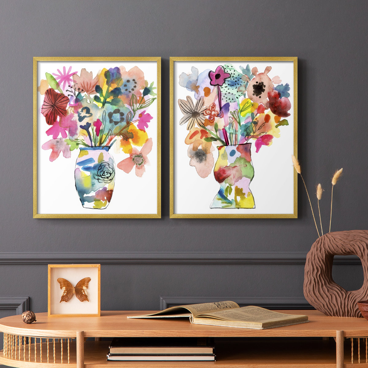 Ebern Designs Linear Bouquet I-Premium Framed Print -Ready to Hang - No ...