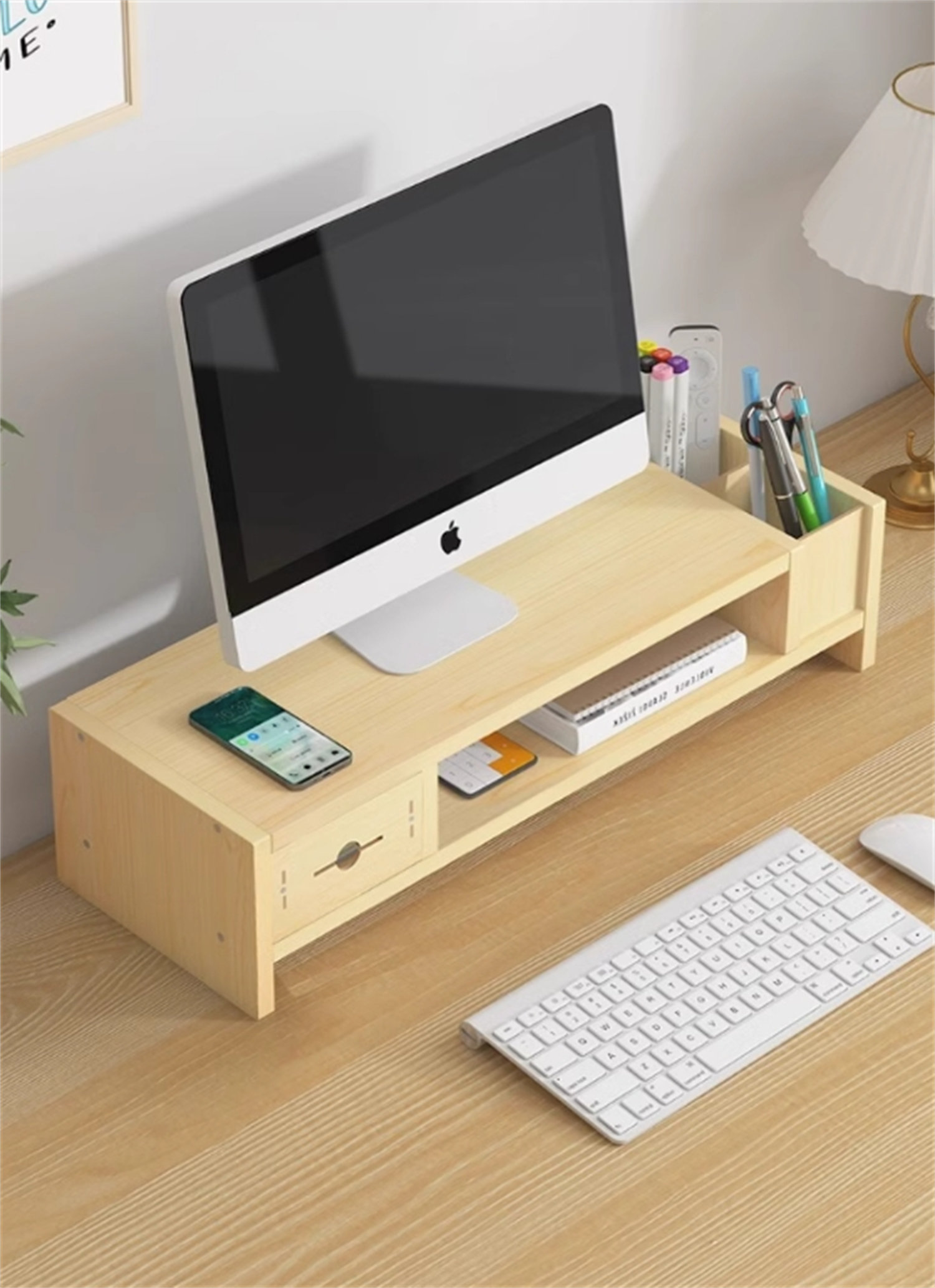 Inbox Zero Desktop Computer Monitor Stand With Dual Pen Holders | Wayfair