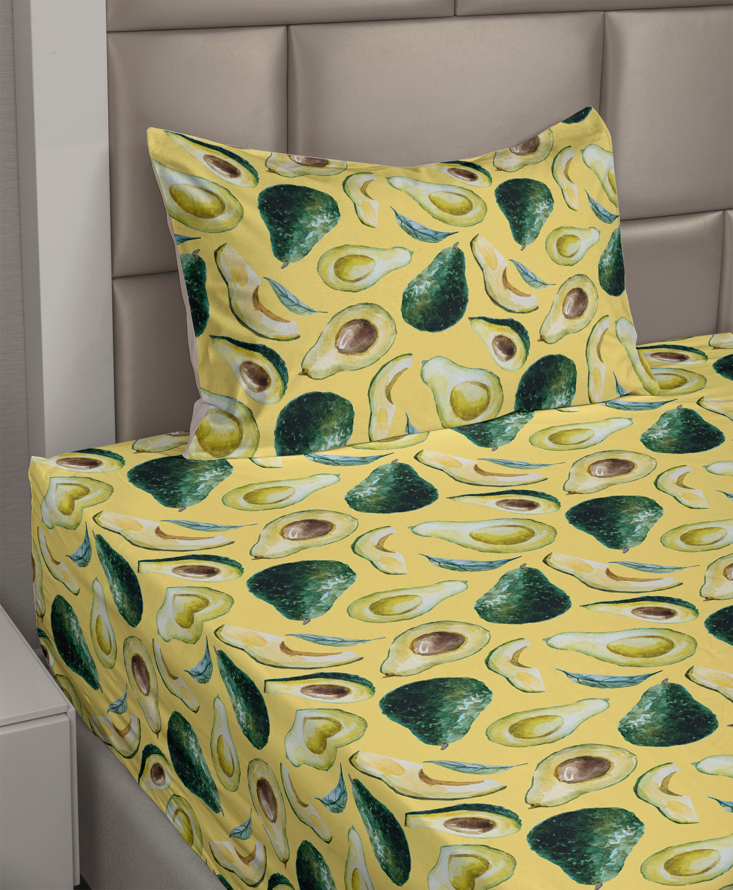 Ambesonne Avocado Sheet Set Aquarelle Fruits Summer Art Pastel Yellow ...