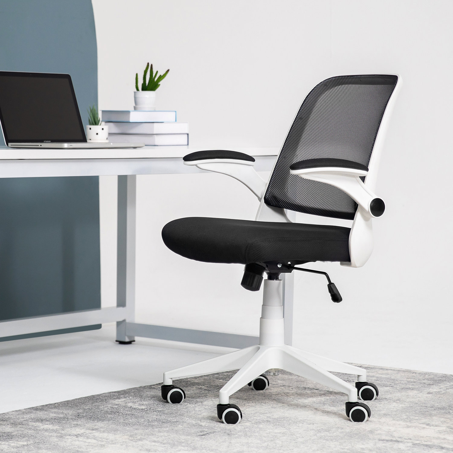 Inbox Zero Breathable Mesh Office Chair With Flip-Up Arms & Carpet ...