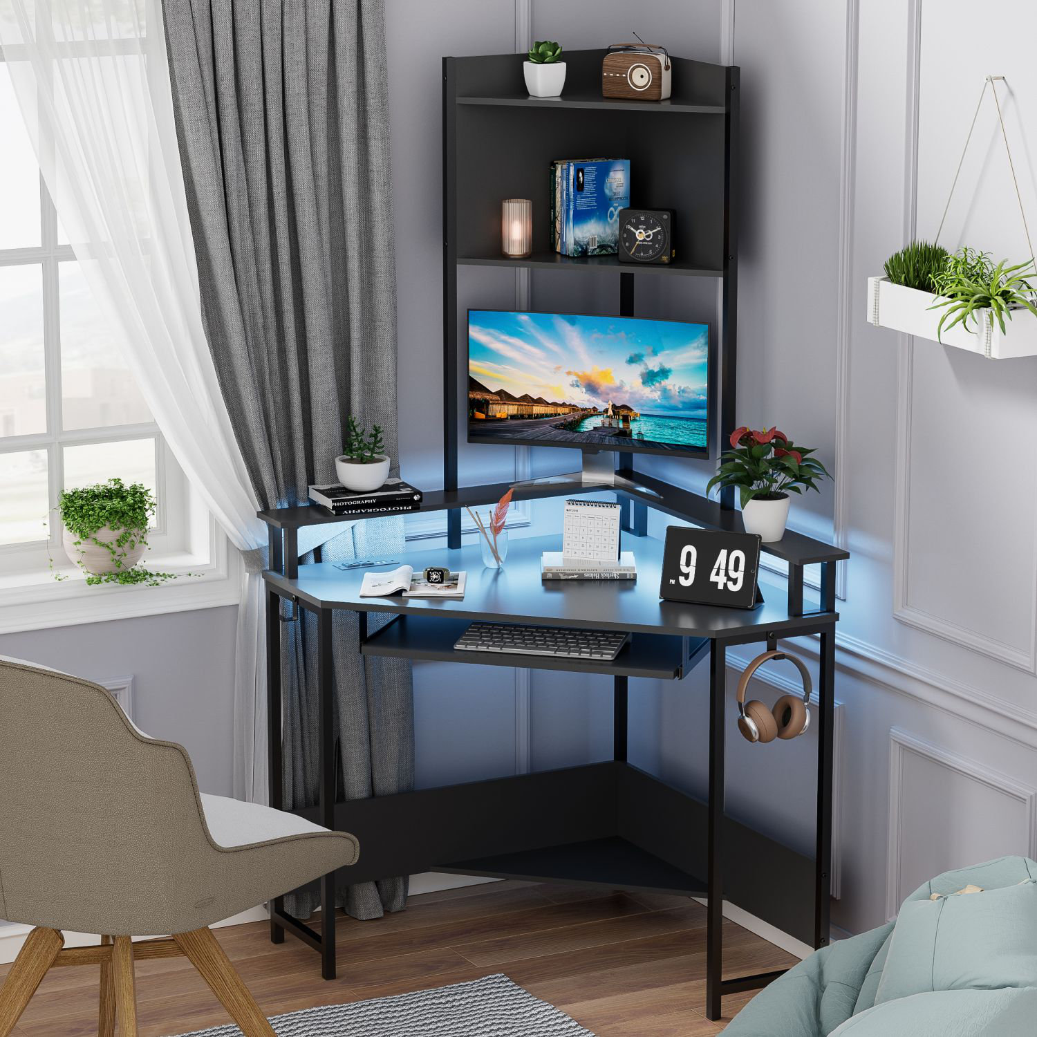 Wrought Studio™ Janiza 44.5" W Triangle Computer Desk with Hutch | Wayfair