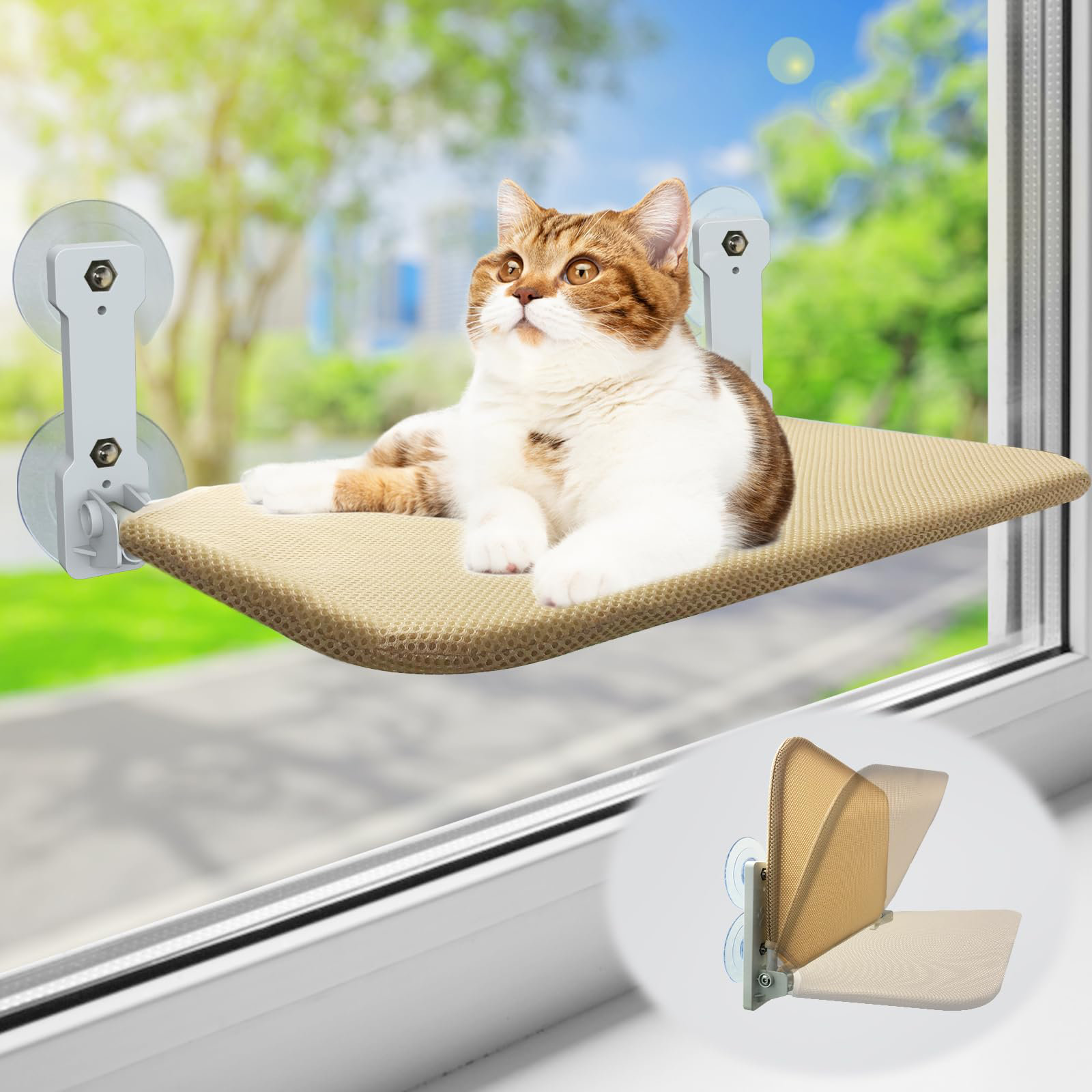 Tucker Murphy Pet™ Foldable Cat Window Perch, Cordless Cat Window ...