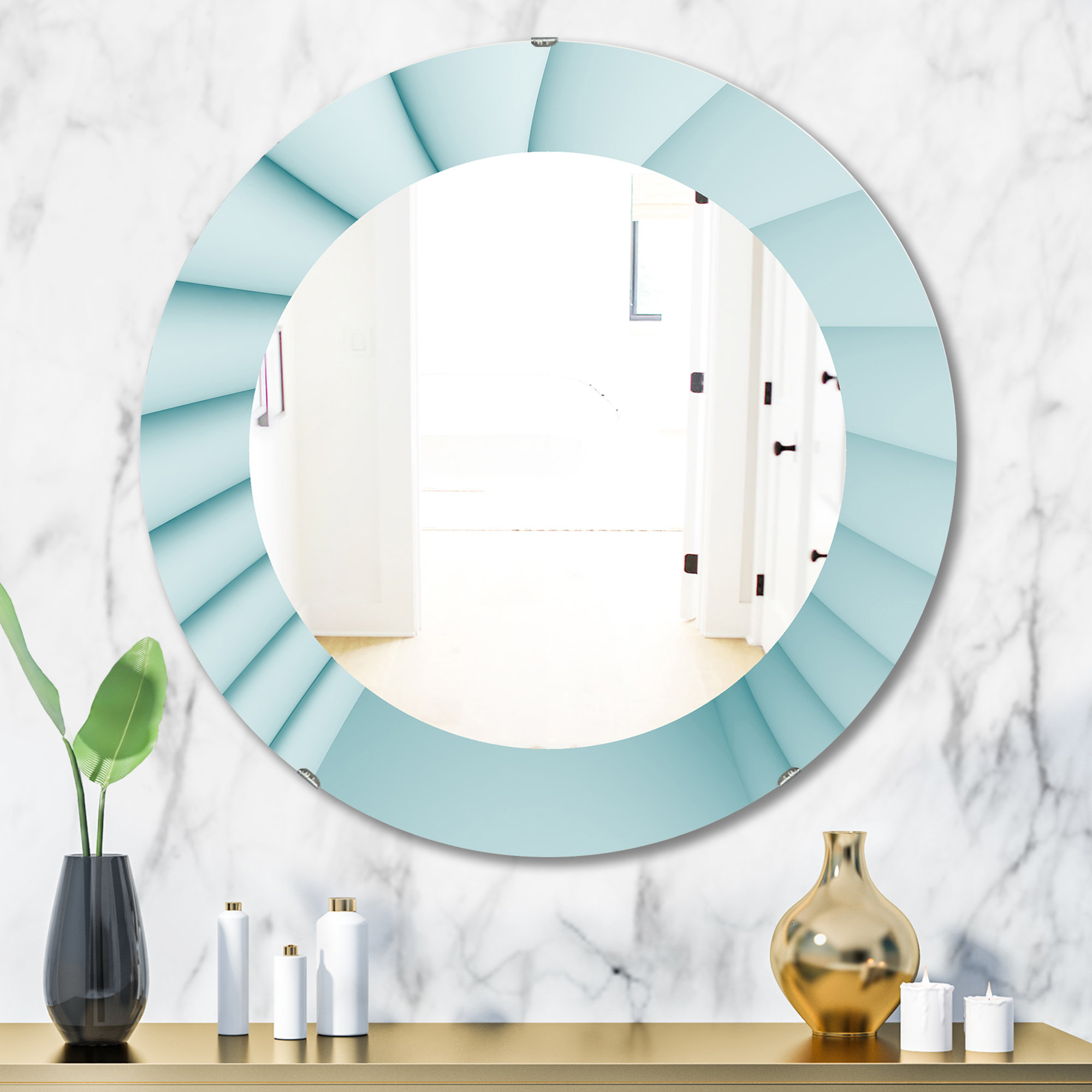 East Urban Home Light Blue Waves 1 - Modern Mirror | Wayfair