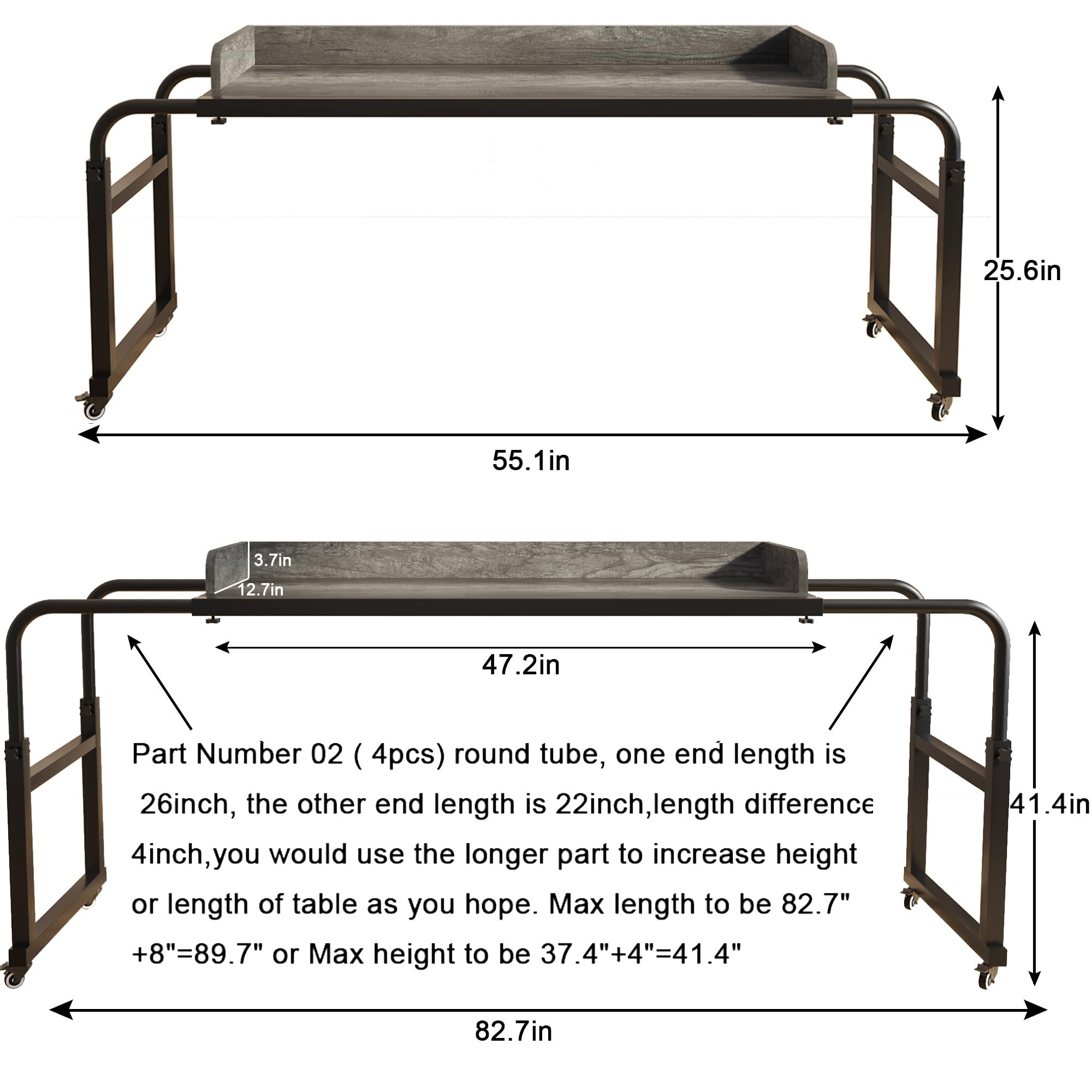 17 Stories Overbed Table With Wheels Overbed Desk Over Bed Desk King ...