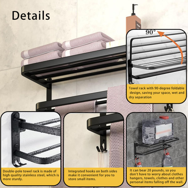 Bolonie towel rack with shelf, towel rack for bathroom, double towel ...