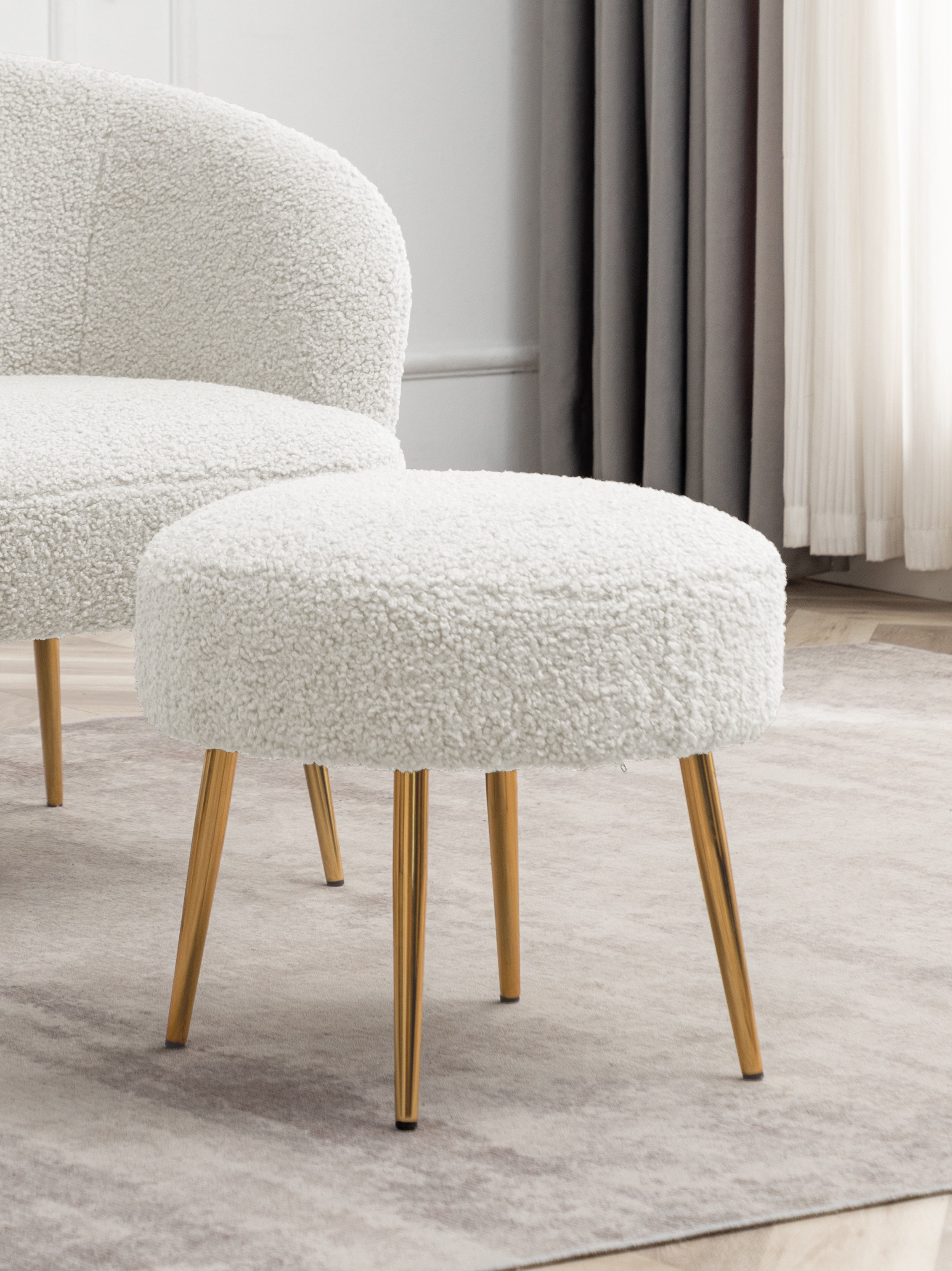 Mercer41 Rabiha Teddy Fabric Ottoman with Gold Chrome Legs & Reviews ...