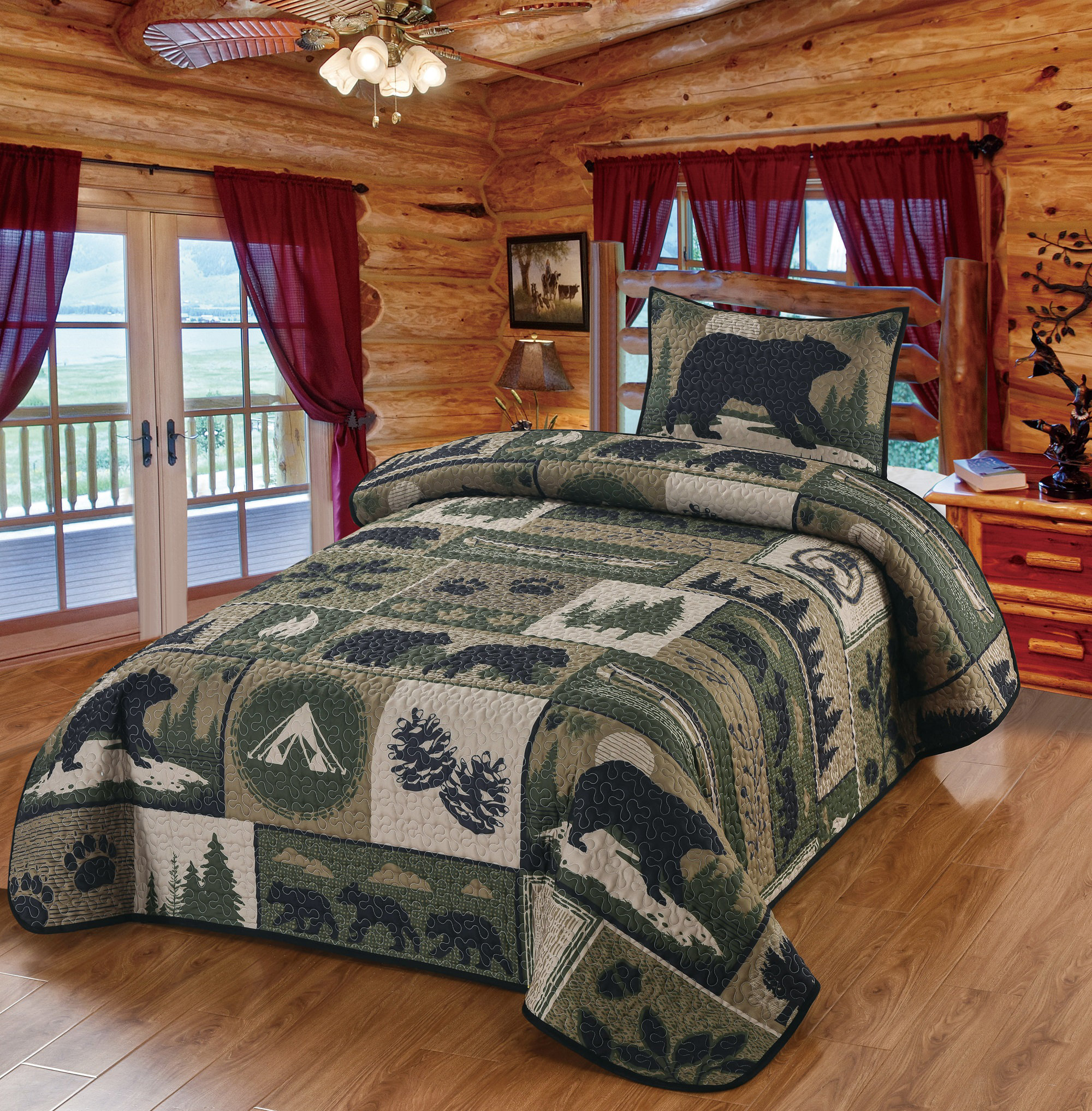 De Leon Collections Bear Camp Patchwork Black Bear Woodland Forest ...