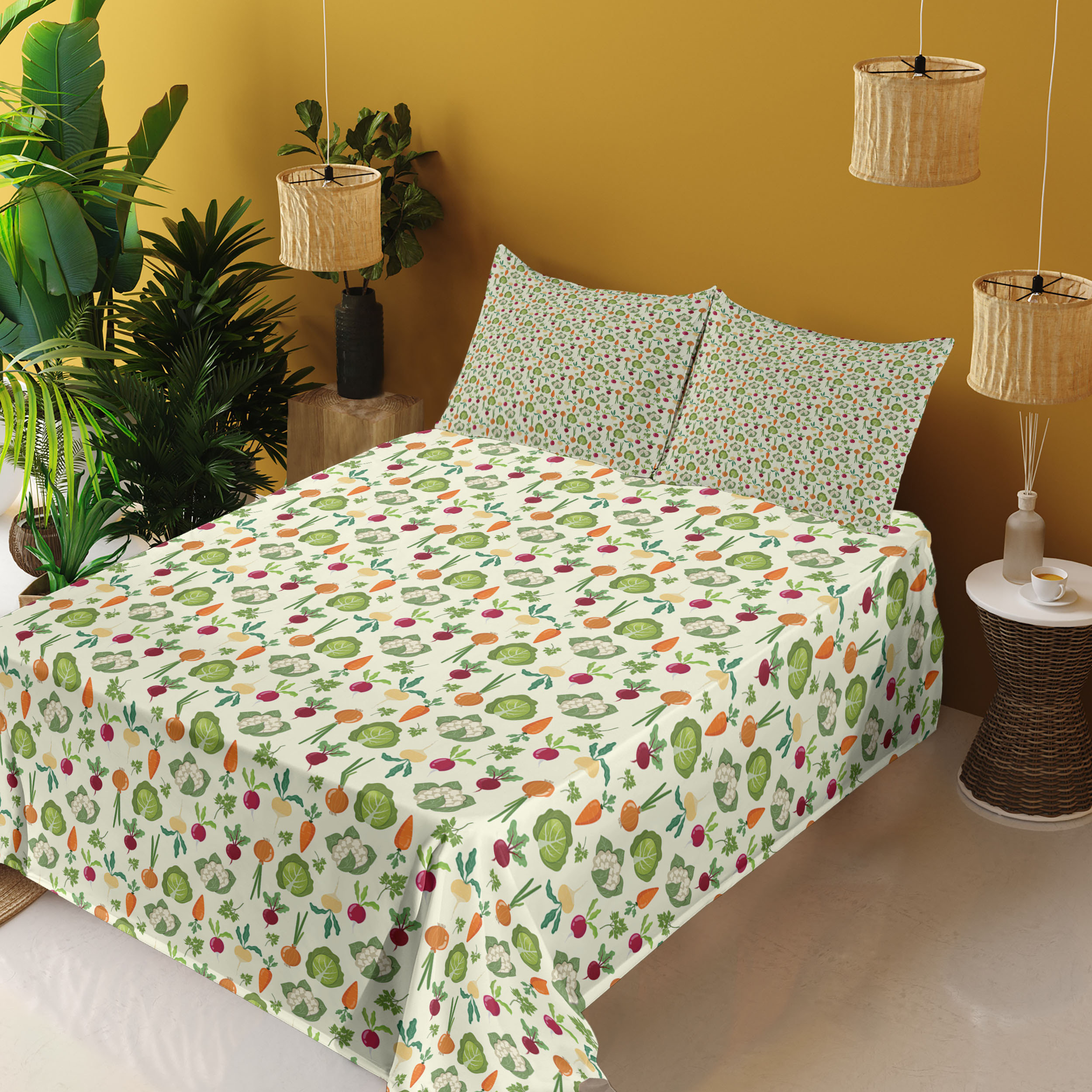 Ambesonne Vegetables Sheet Set 4 Pcs Carrot Beet Parsley Art Lime Green ...