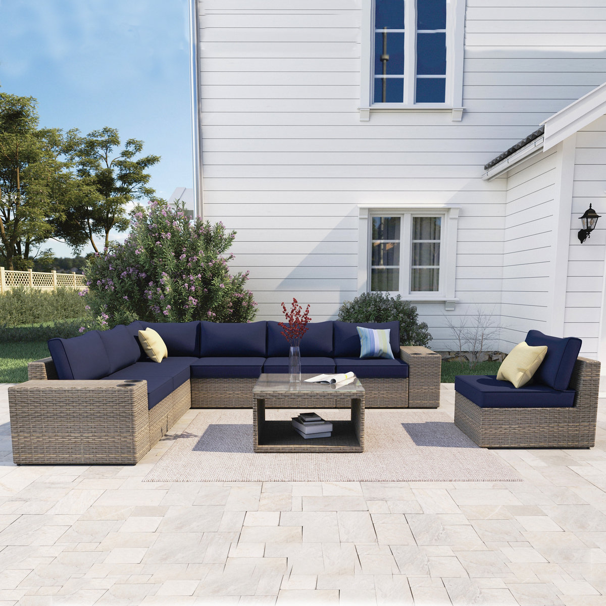 Joss & Main Eastford 10-Piece Wicker Deep Seating Sectional | Wayfair