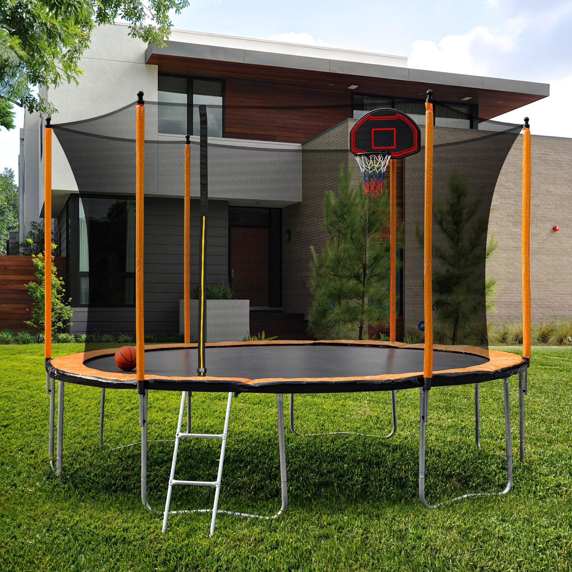 Ling IN Ling In 15' Round Backyard Trampoline with Safety Enclosure ...