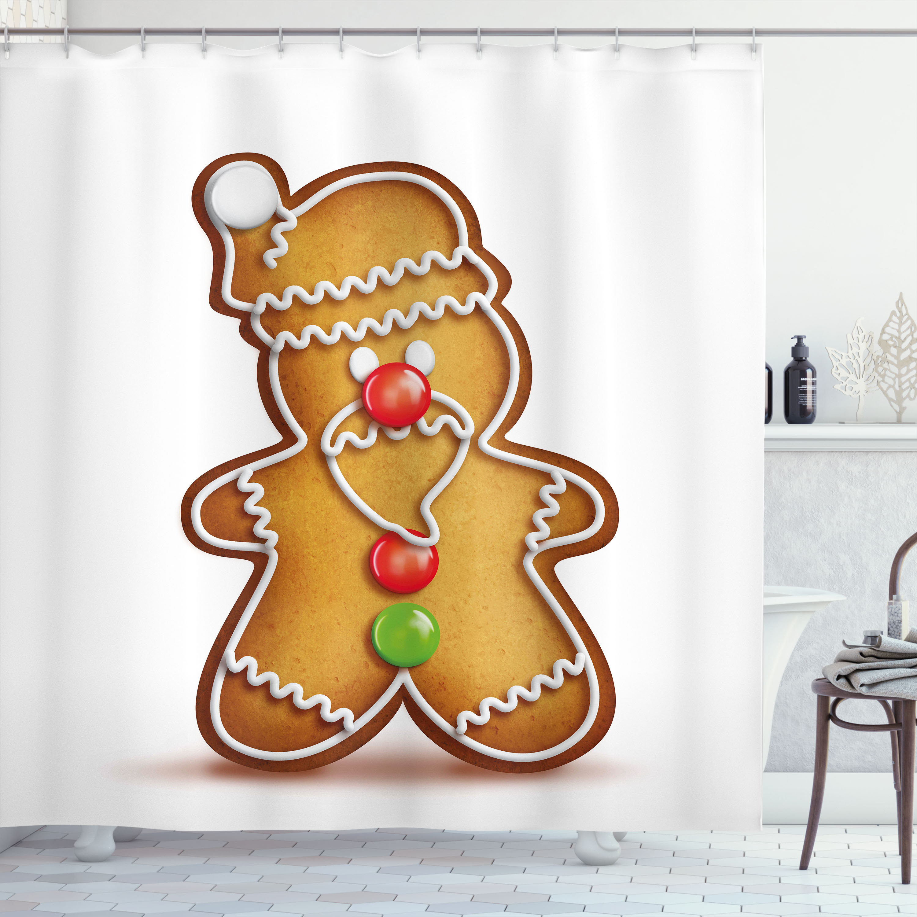 The Holiday Aisle® Gingerbread Man Shower Curtain Cartoon Santa Pale ...