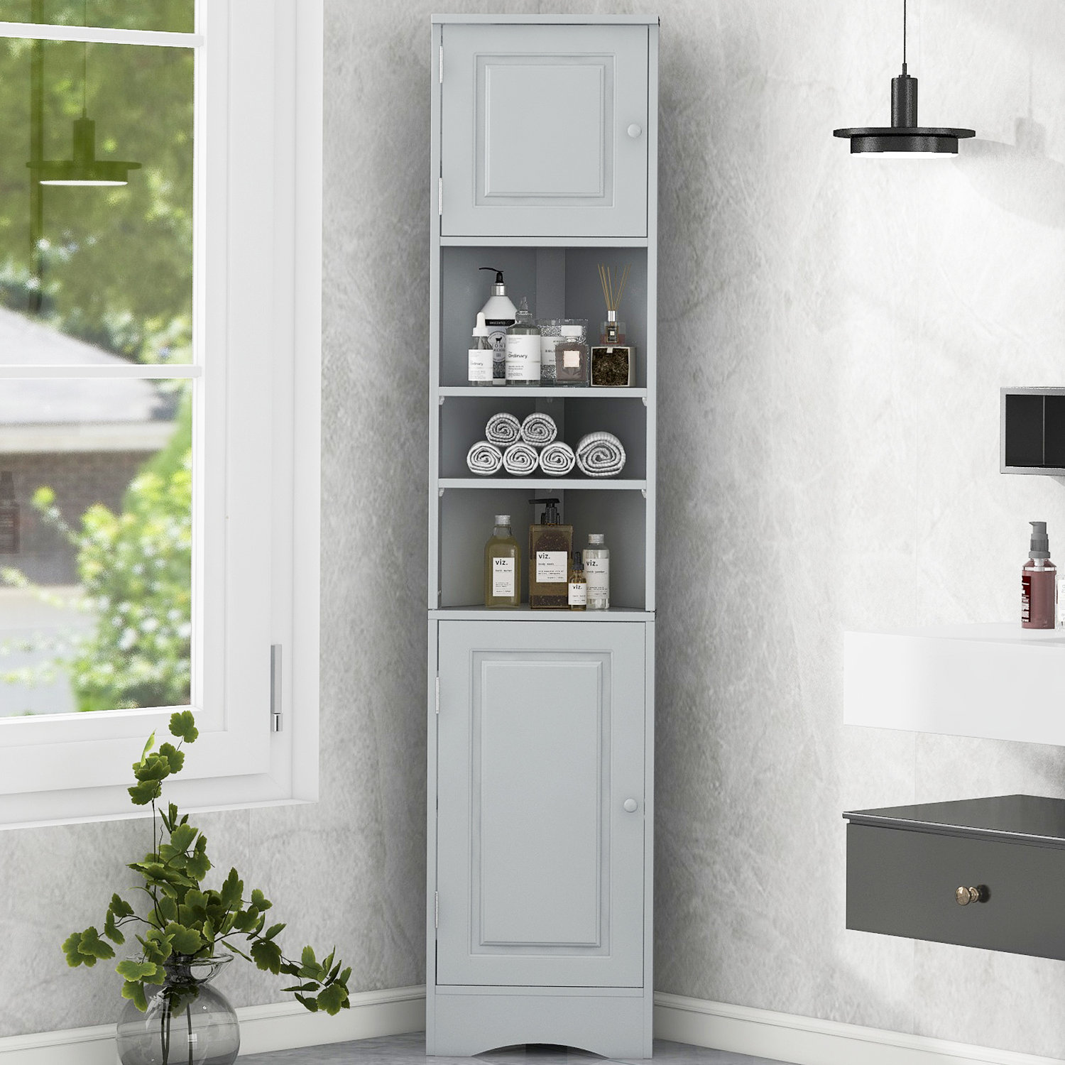 Lark Manor Brandon Freestanding Corner Bathroom Cabinet - Wayfair Canada