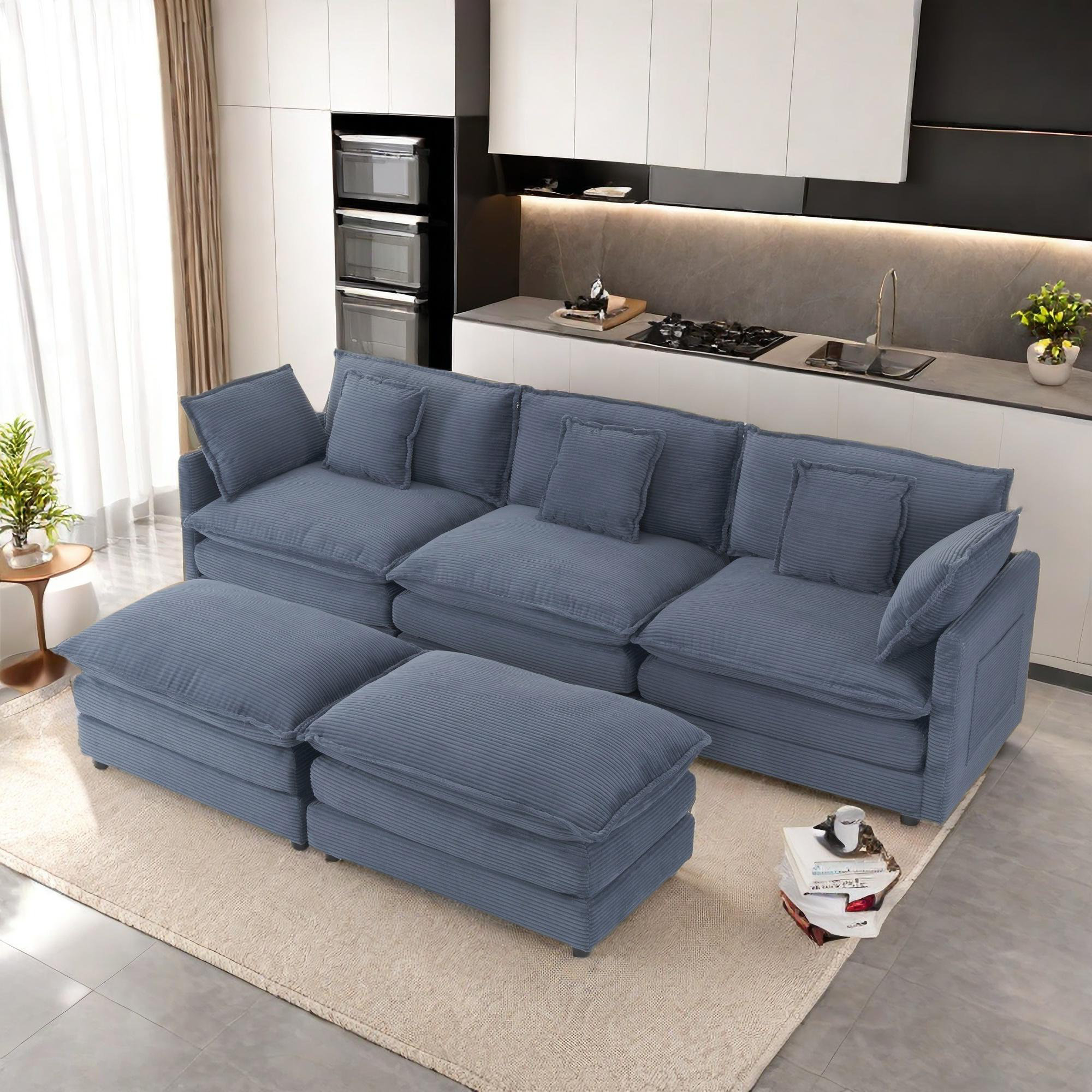 Latitude Run® 3-seat Modular Sofa With Side Pockets, 2 Movable Ottomans ...