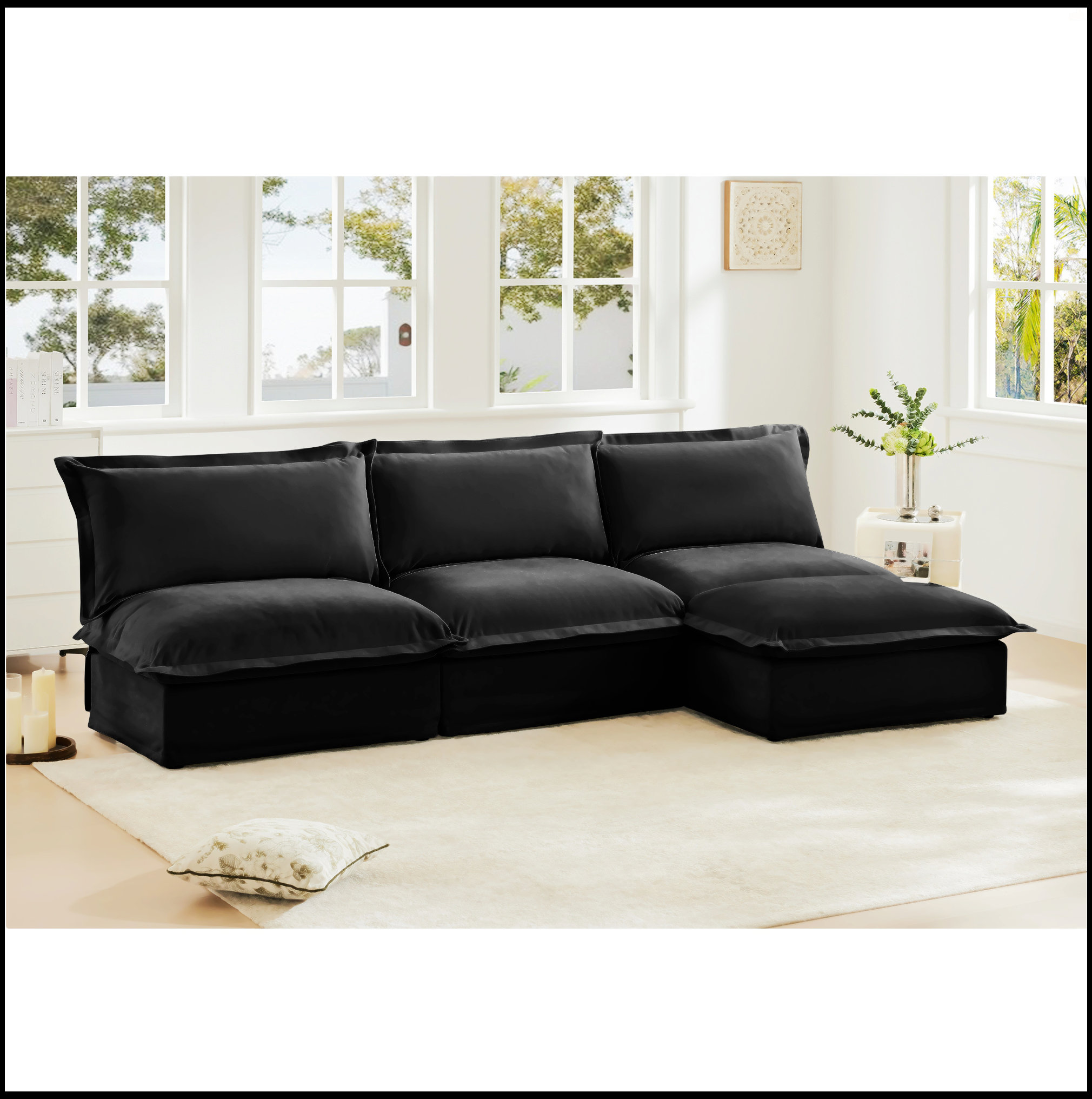 Latitude Run® Slipcovered 3 Seater Armless Modern Upholstered Modular ...