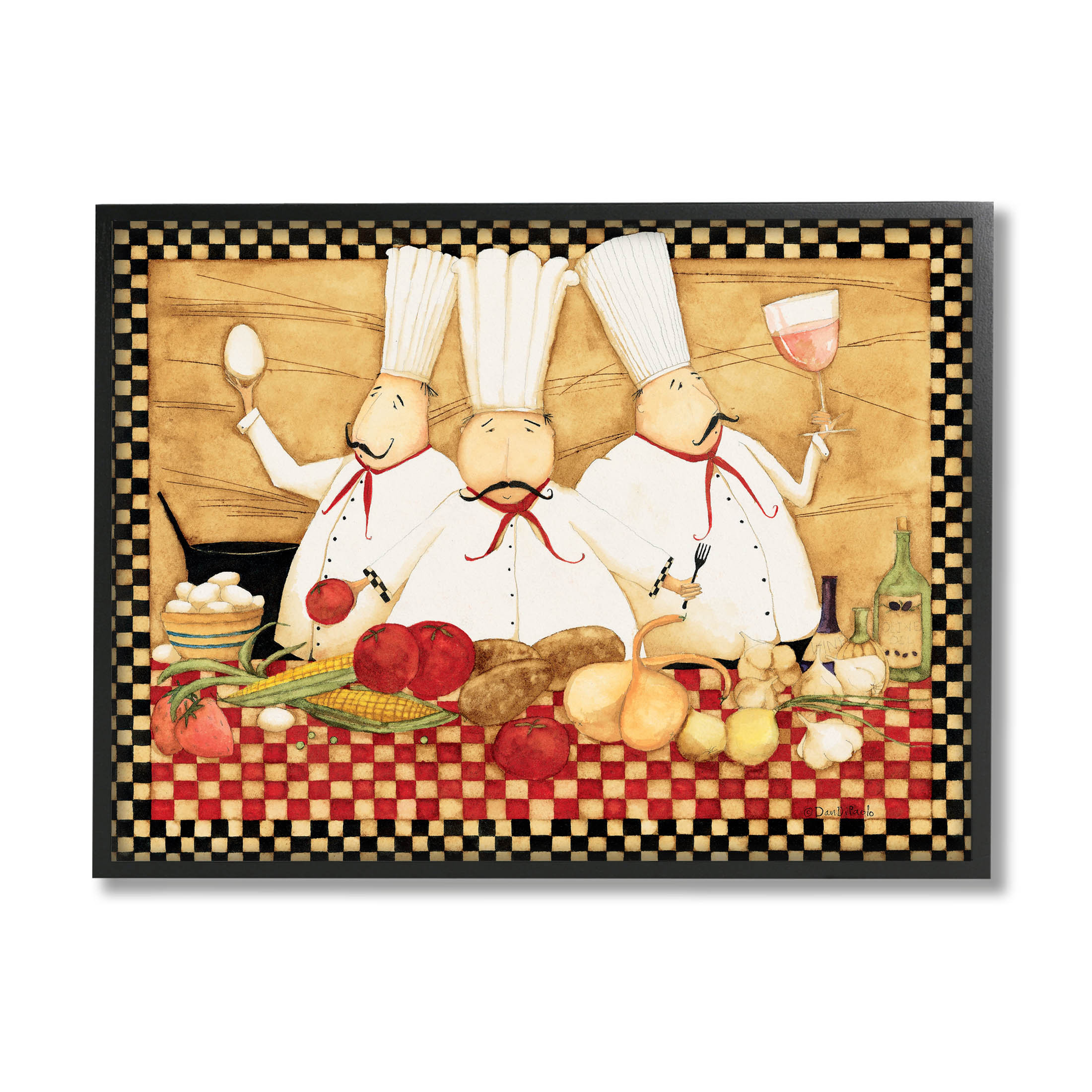 Stupell Industries Vintage Chefs Checkered Kitchen Framed Giclee Art By ...