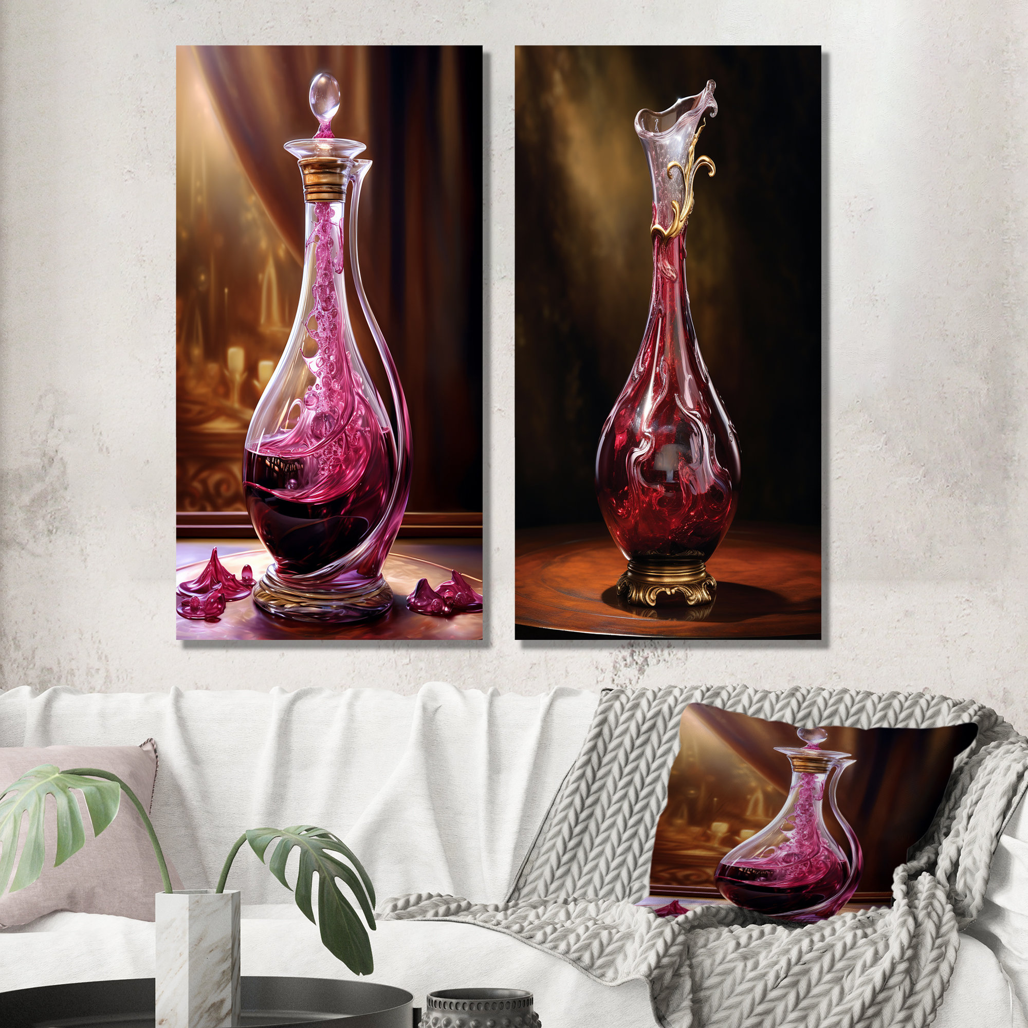 Lark Manor™ Pink Wine Decanter Dreams - Drinkware Metal Wall Decor Set ...