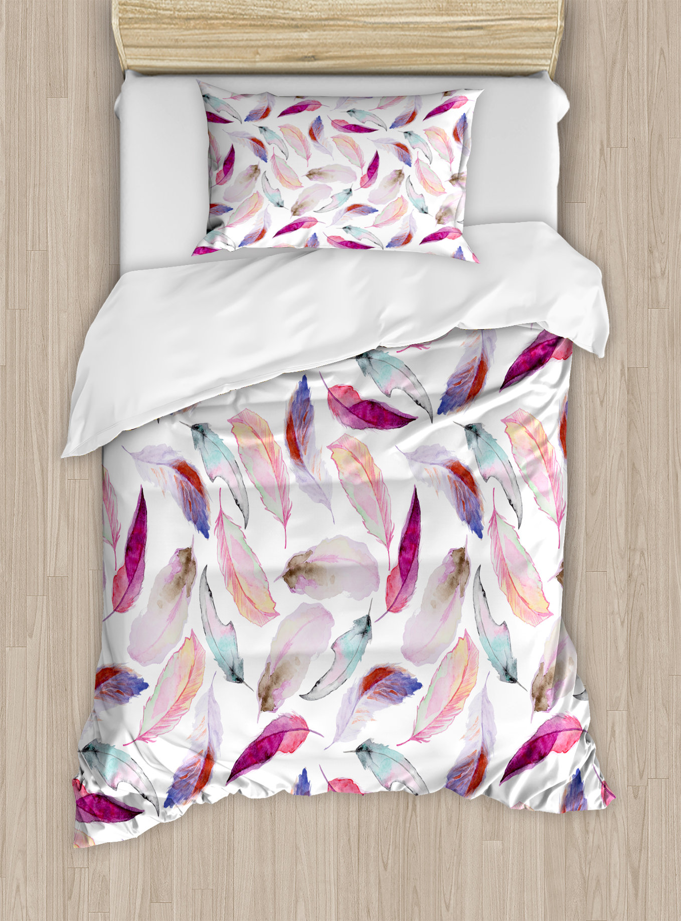 Ambesonne Feather House Mix Feather Motifs in Romantic Feminine Colors ...