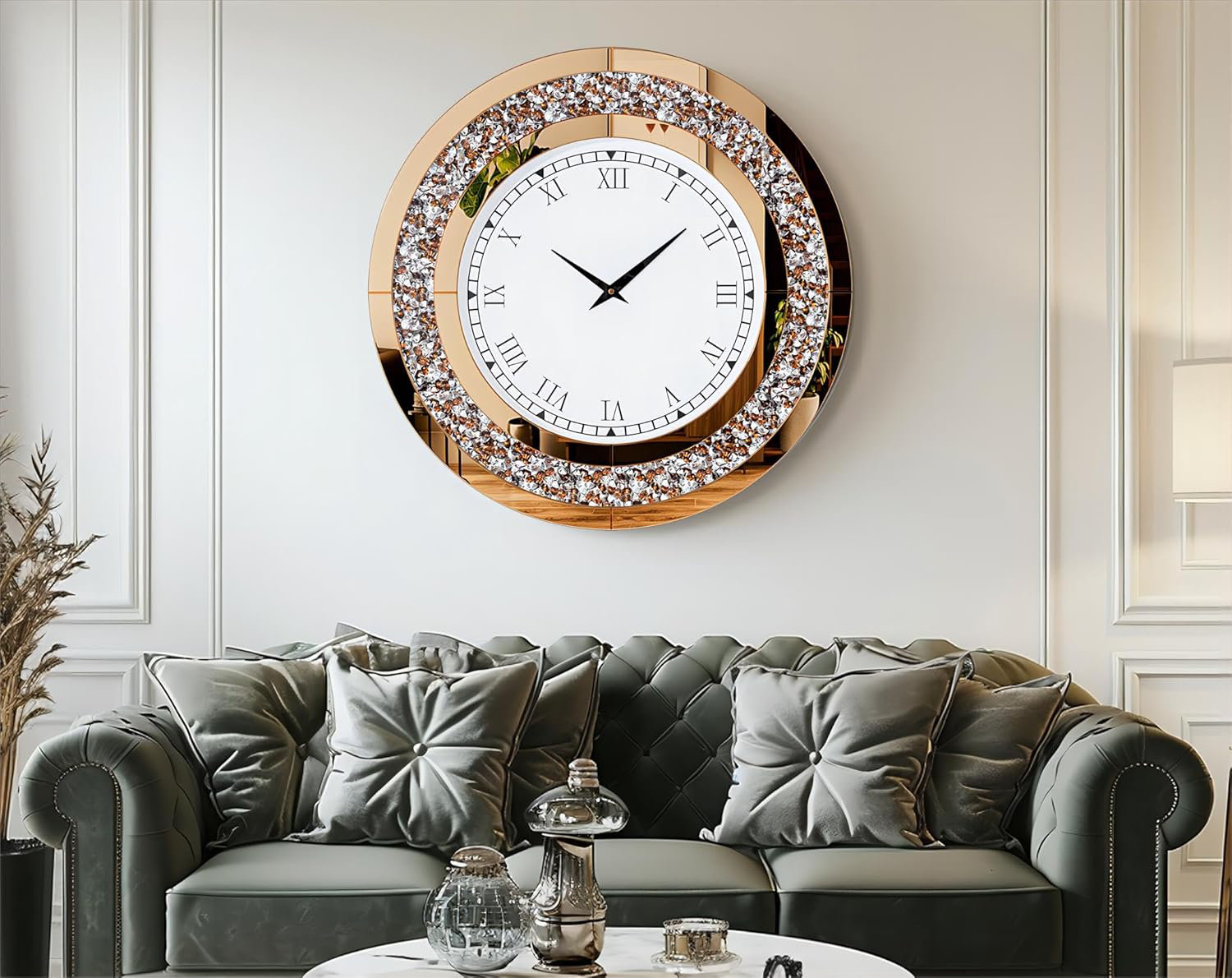 HAPPY LIFE Luxury Art Deco Crushed Diamond Wall Clock With Beveled ...
