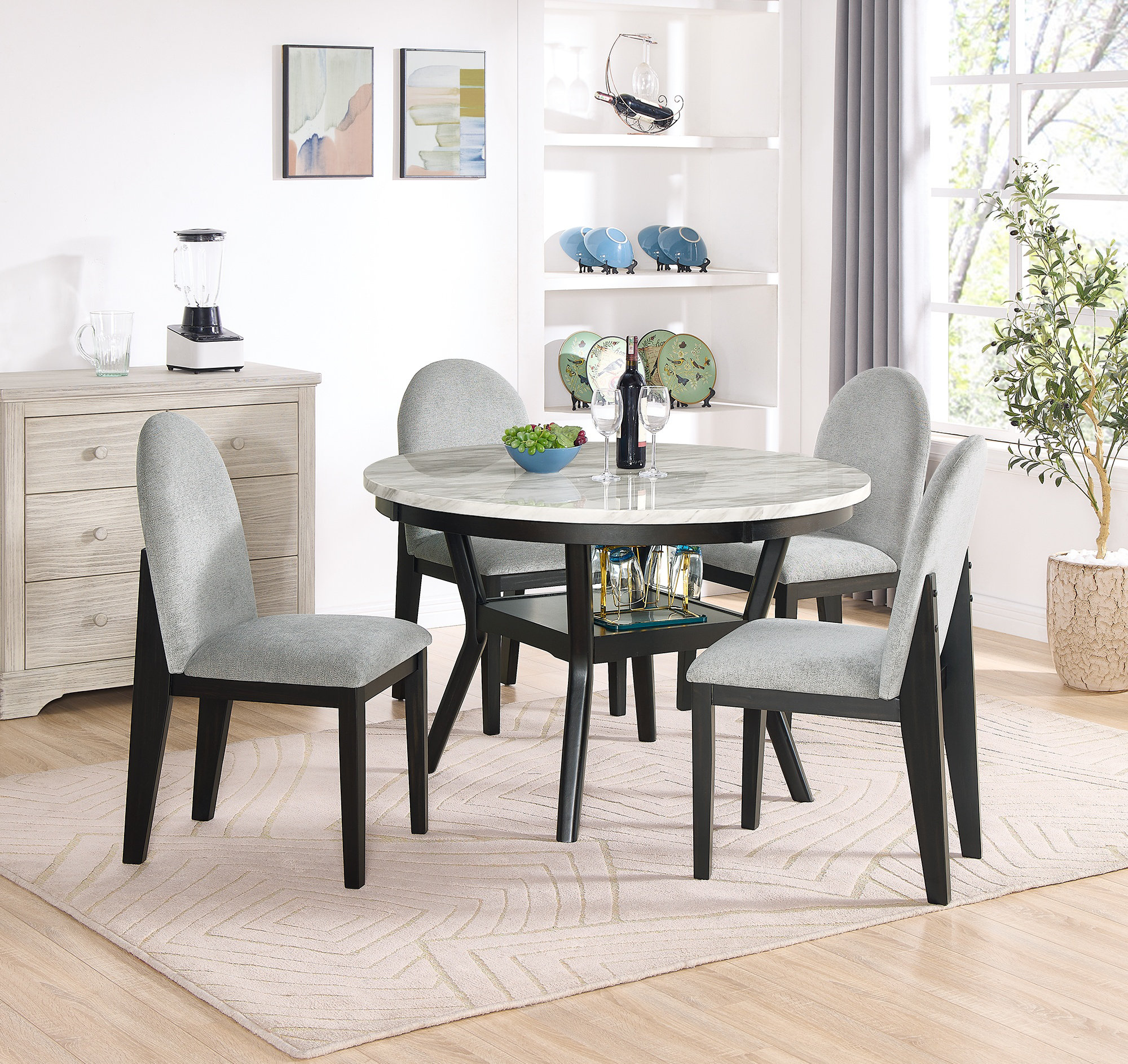 George Oliver 5 piece dining table and chair set, round dining table ...
