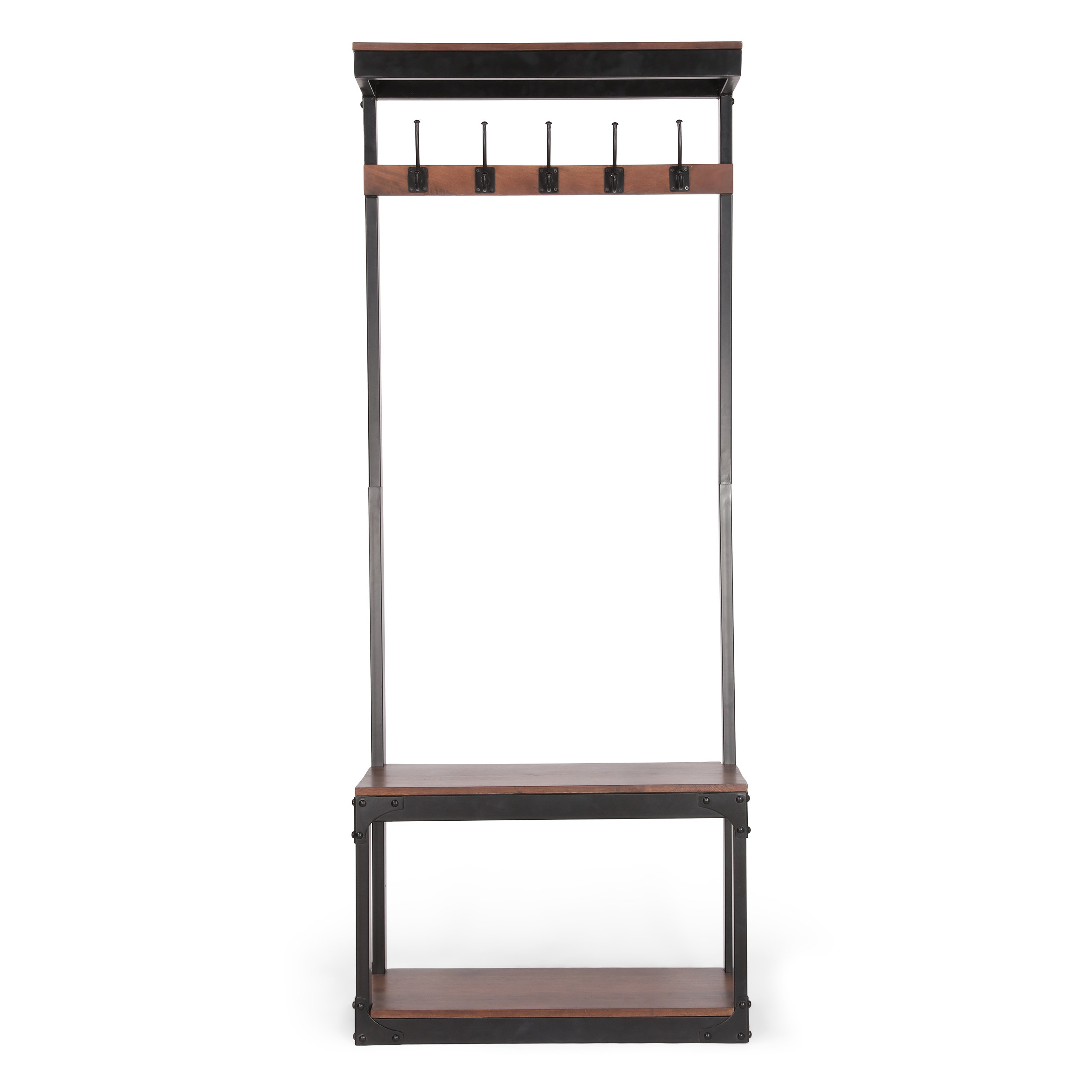 17 Stories Industrial Hall Tree with Bench, Coat Rack with Hooks and ...