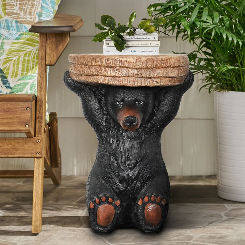 Millwood Pines 20.8" Tall Black Bear Side Table Statue | Wayfair