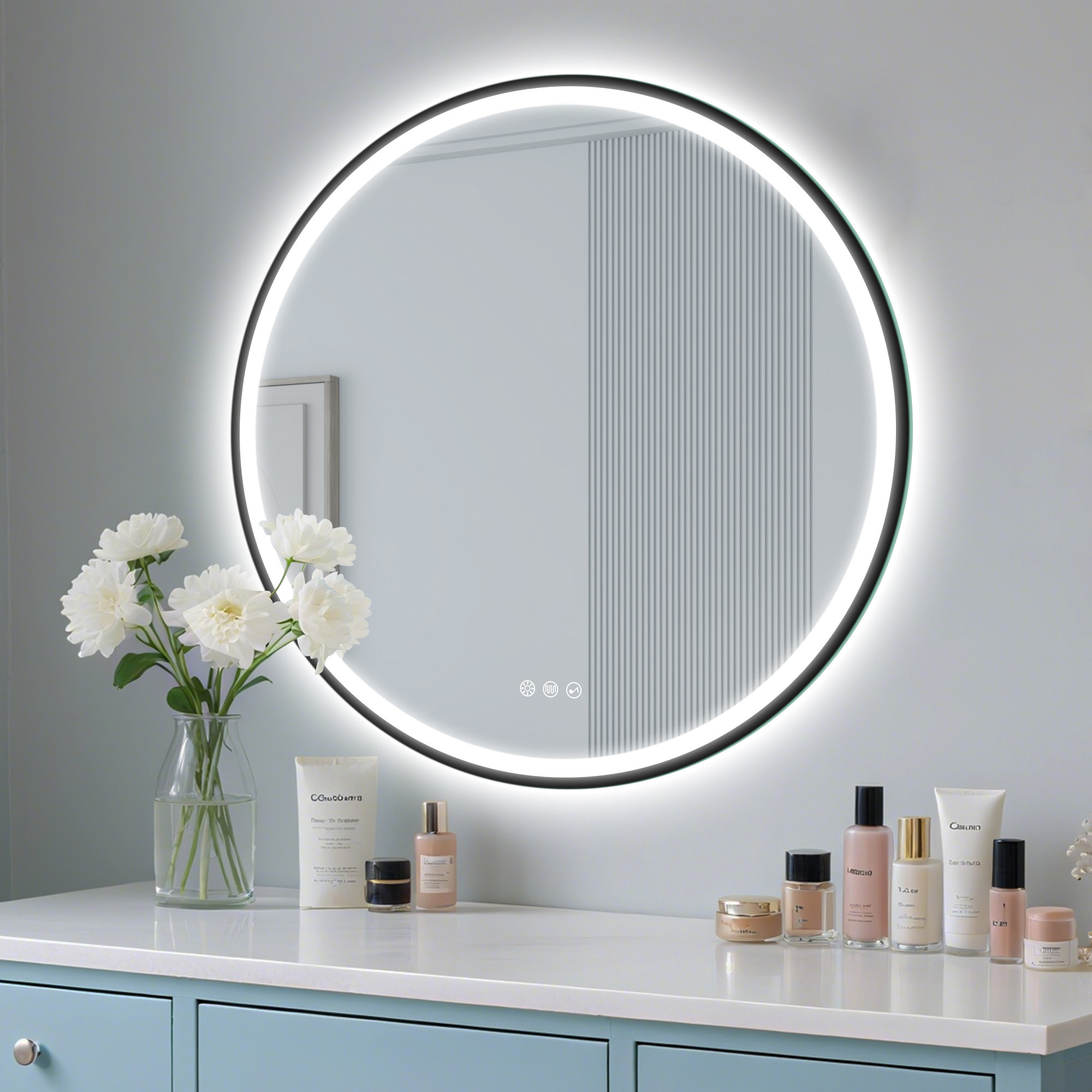 Wrought Studio™ LED Circular Smart Mirror With Adjustable Lighting And ...