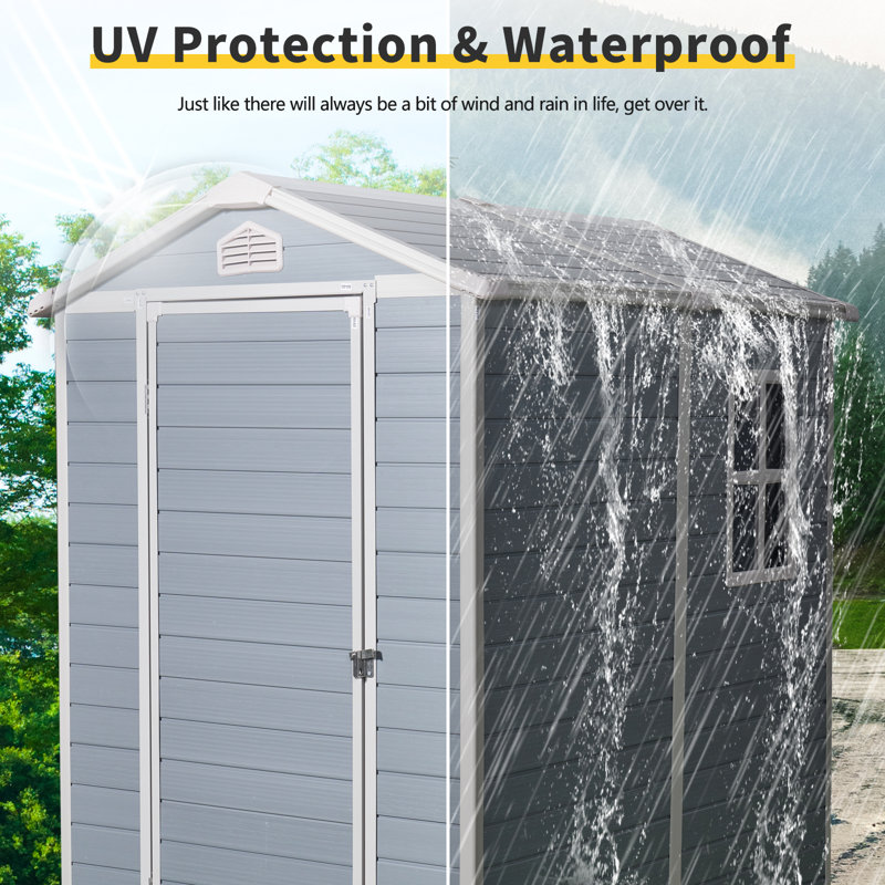 HOA.WWC 4x6 Resin Outdoor Storage Shed With Window Gray | Wayfair