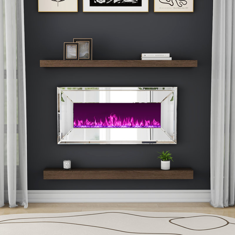 Symple Stuff Riggleman Mirrored Wall Mounted Electric Fireplace with ...