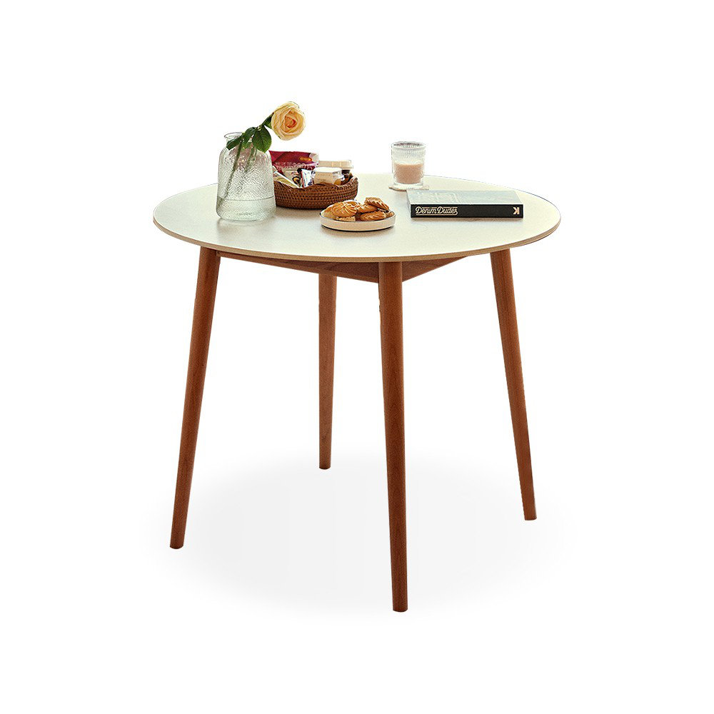Corrigan Studio® White+Brown Round Stone+Solid Wood Dining Table | Wayfair