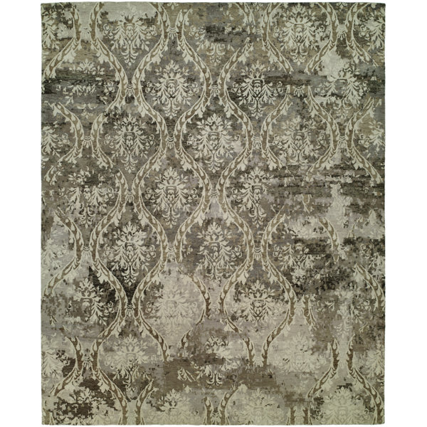 Madison Couture Rugs Damask Hand-Knotted Wool Area Rug in Gray | Perigold