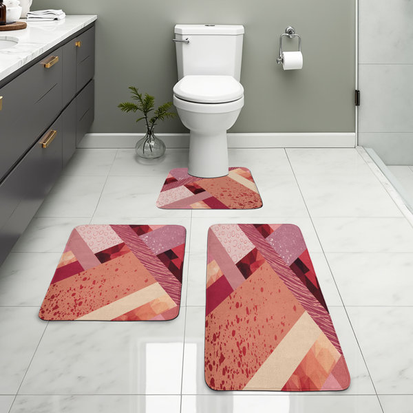 Ambesonne Pale Pink Bathroom Rug Set 3 Pieces U-Shape & Rectangle Mats ...