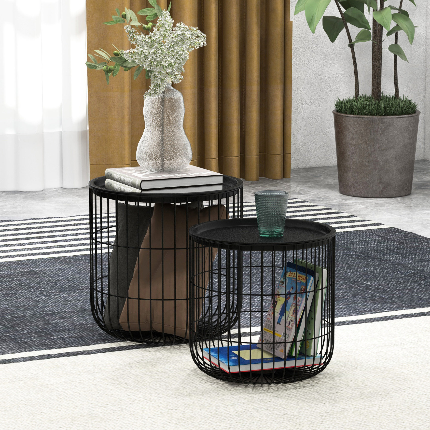George Oliver 2 Coffee Table , Round With Steel Basket Construction ...