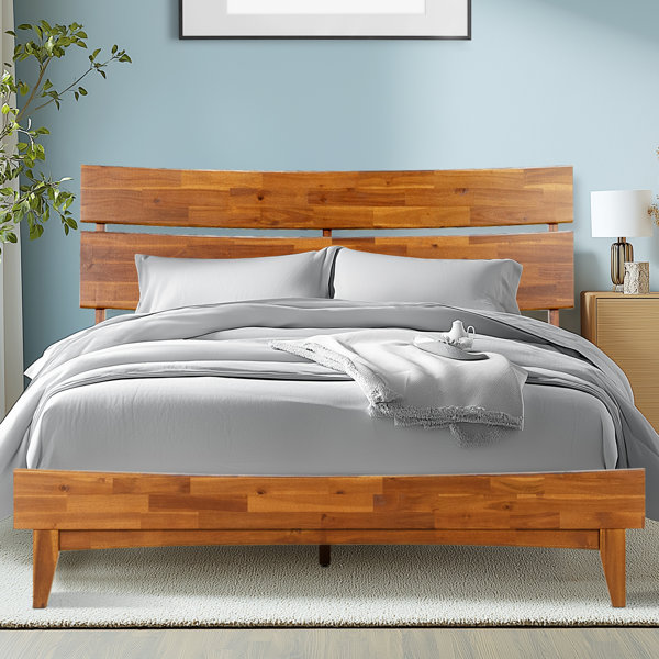Acacia Aurora Premium Solid Wood Platform Bed Frame and High Headboard ...