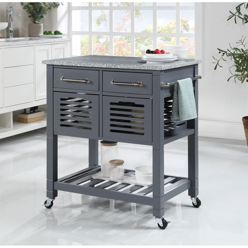 Orren Ellis Teresia 30.75'' Wide Rolling Kitchen Cart with Granite Top ...