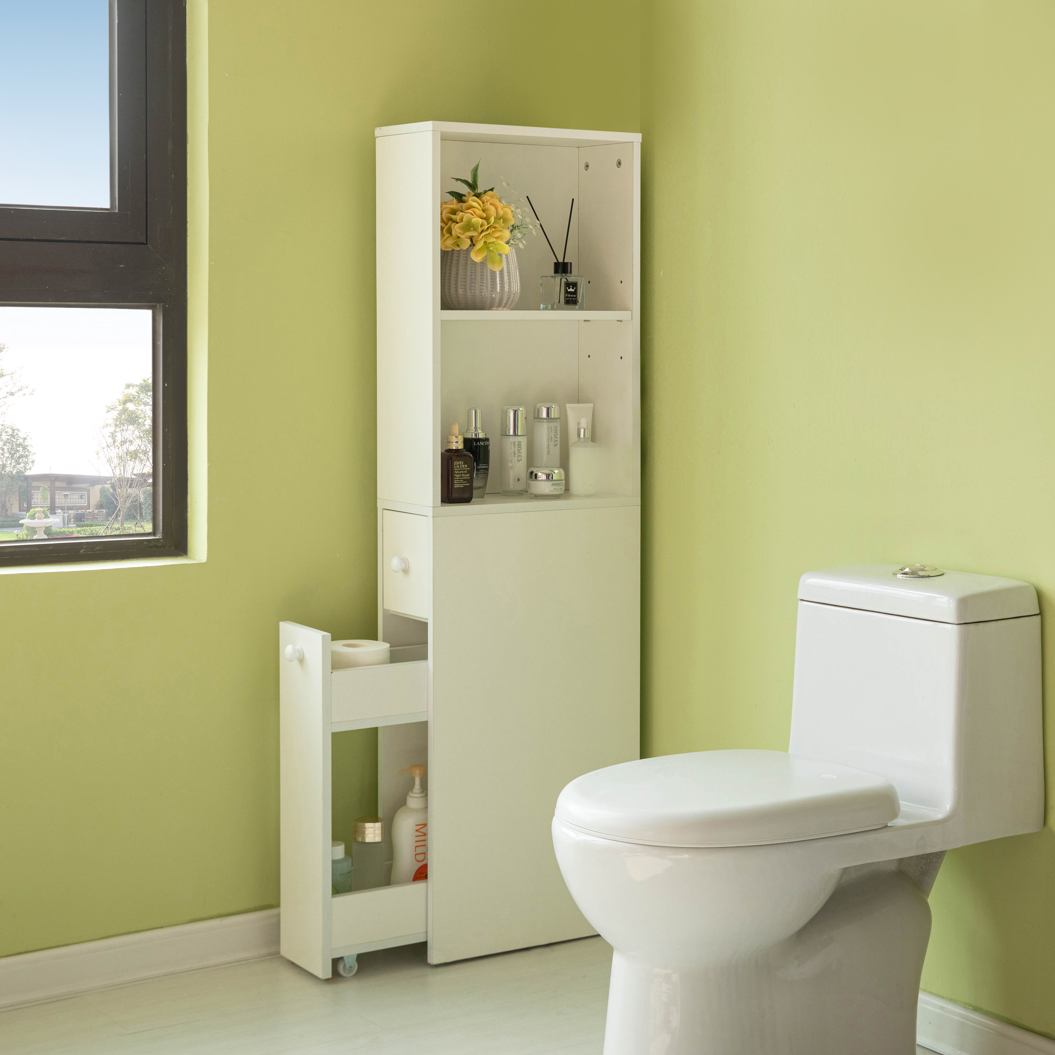 Ebern Designs Freestanding Narrow And Slim Design White Bathroom ...