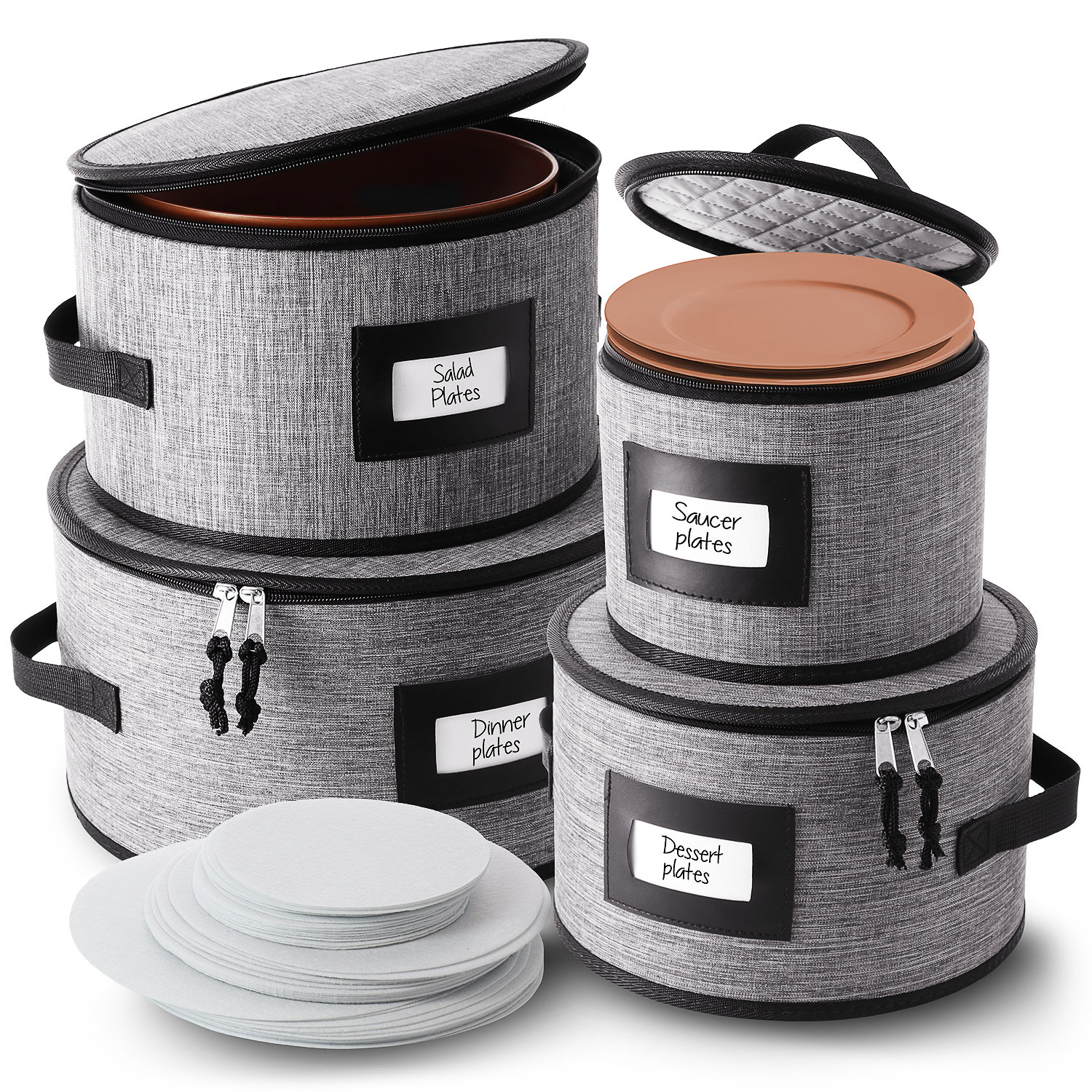 Prep & Savour Fabric Dining Plates Storage with Felt Dividers Included ...