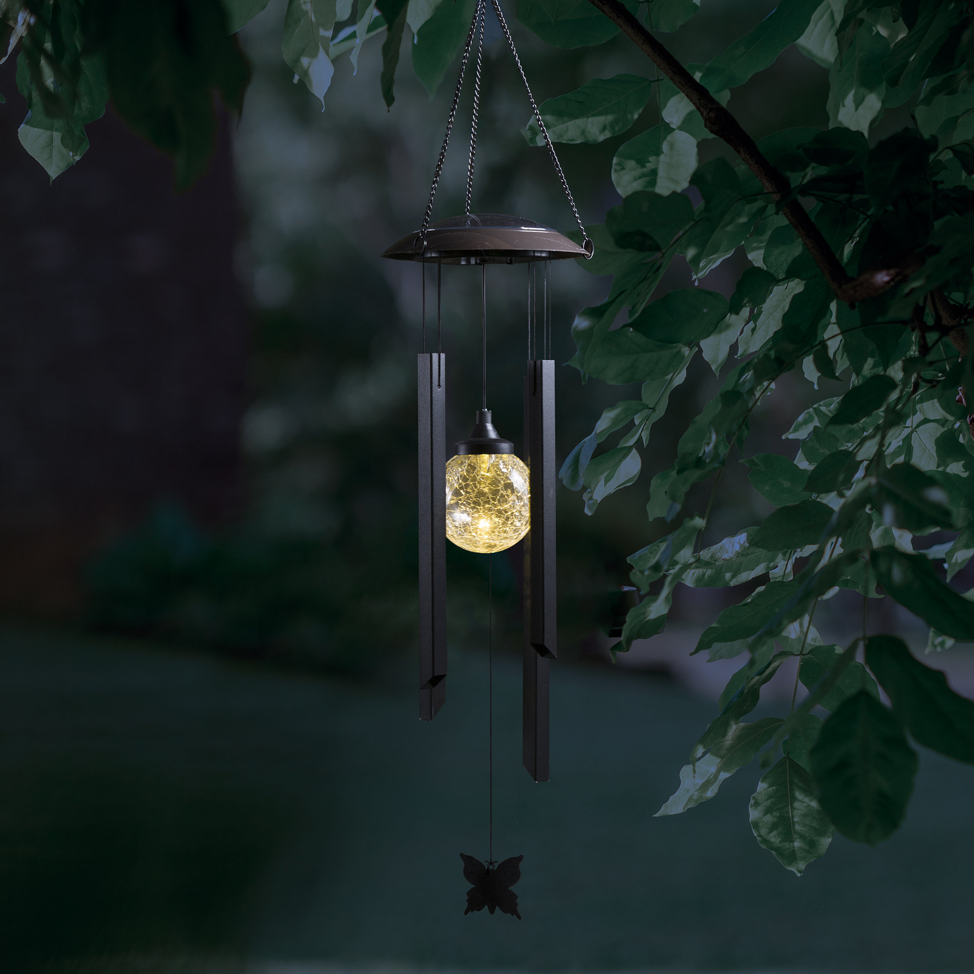 Arlmont & Co. 32" H Solar Powered Windchime with LED Light | Wayfair